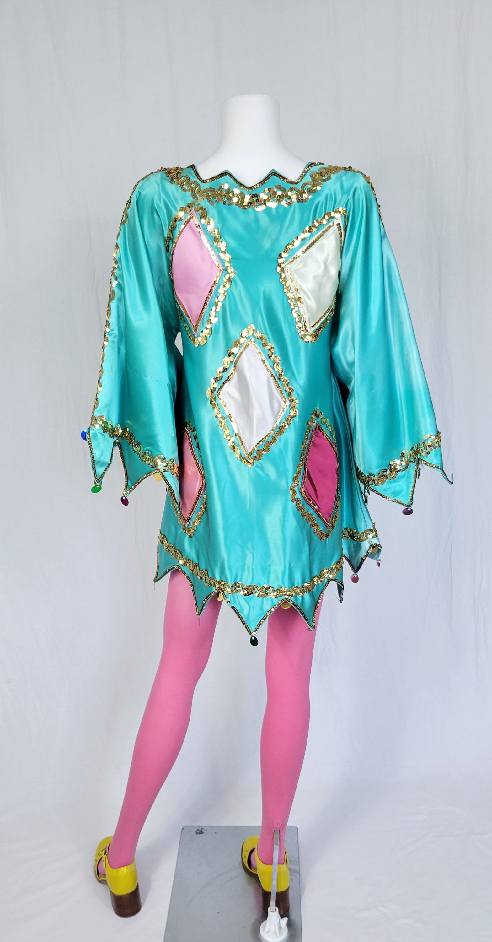 1960's Turquoise Blue Satin Carnival Jester Short Tunic - Etsy