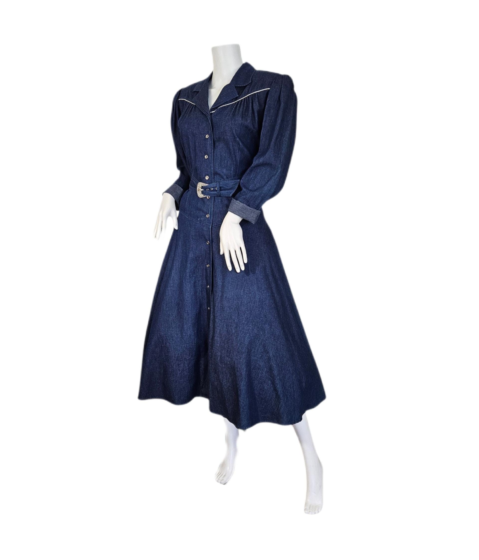 Jerell of Texas 1980s Cotton Denim Western Fit Flare Dress Sz Lrg - Etsy