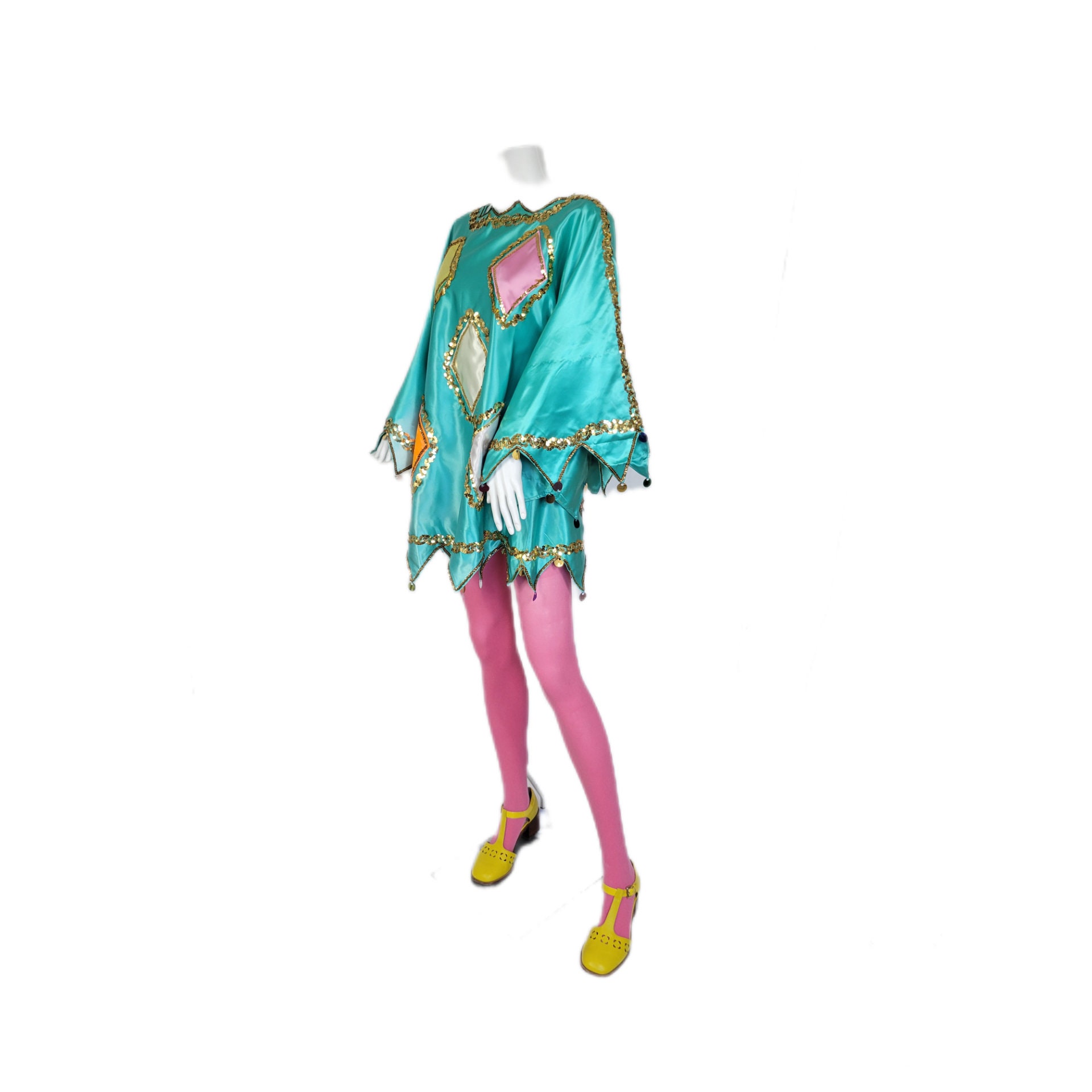 1960's Turquoise Blue Satin Carnival Jester Short Tunic - Etsy