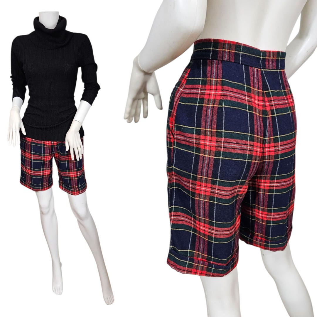 1970s Blue Red Plaid Poly Blend Walking Shorts I Sz Sm I Russ Togs - Etsy