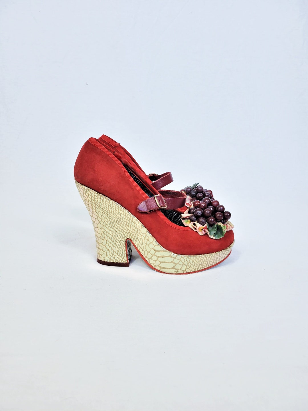 Irregular Choice Tropical Berry Red Suede Gold Platform Wedge Shoes I ...