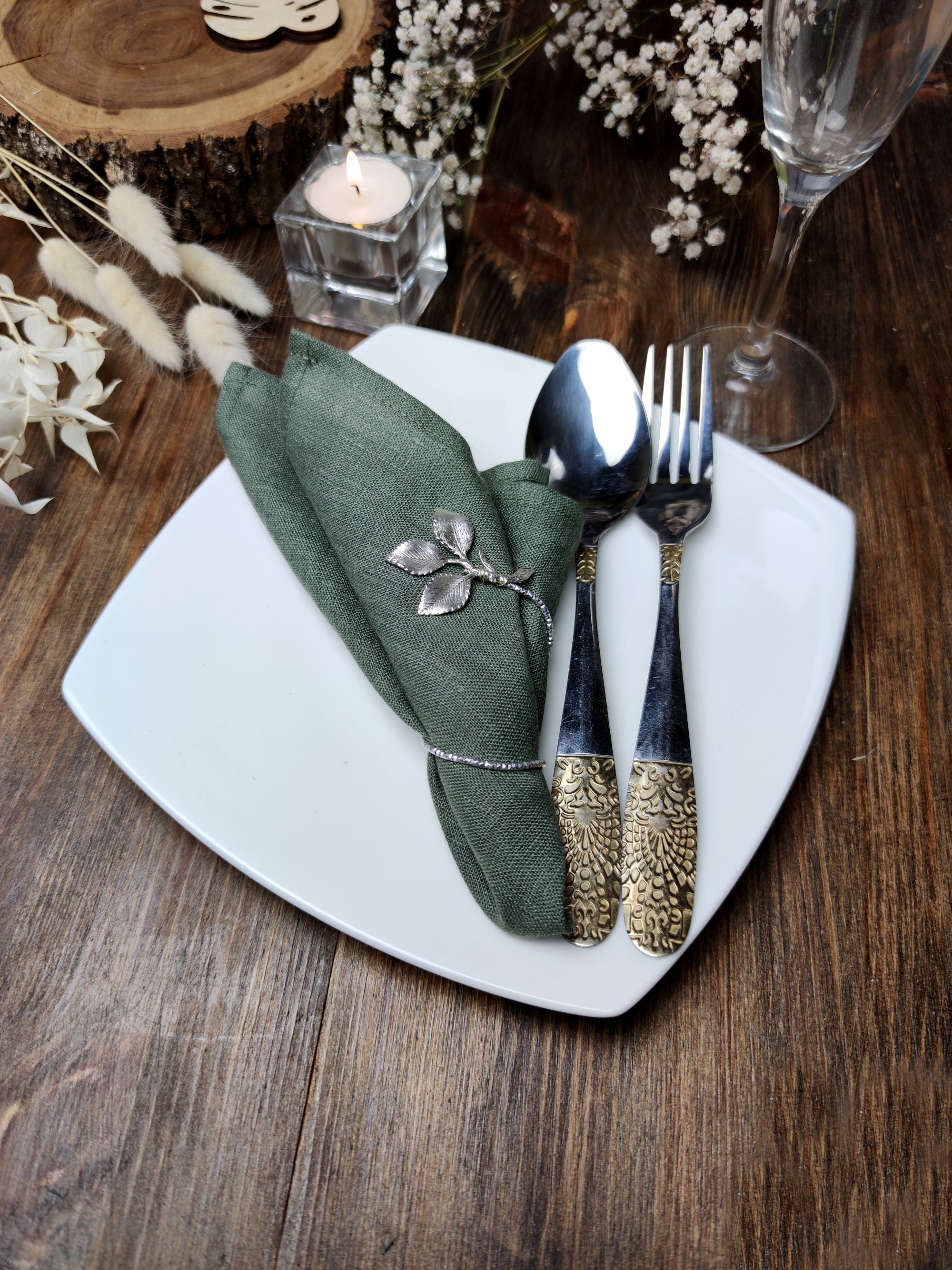 Natural Stonewashed Linen Napkin Set of 4 6 8 10 12 Dark Sage | Etsy