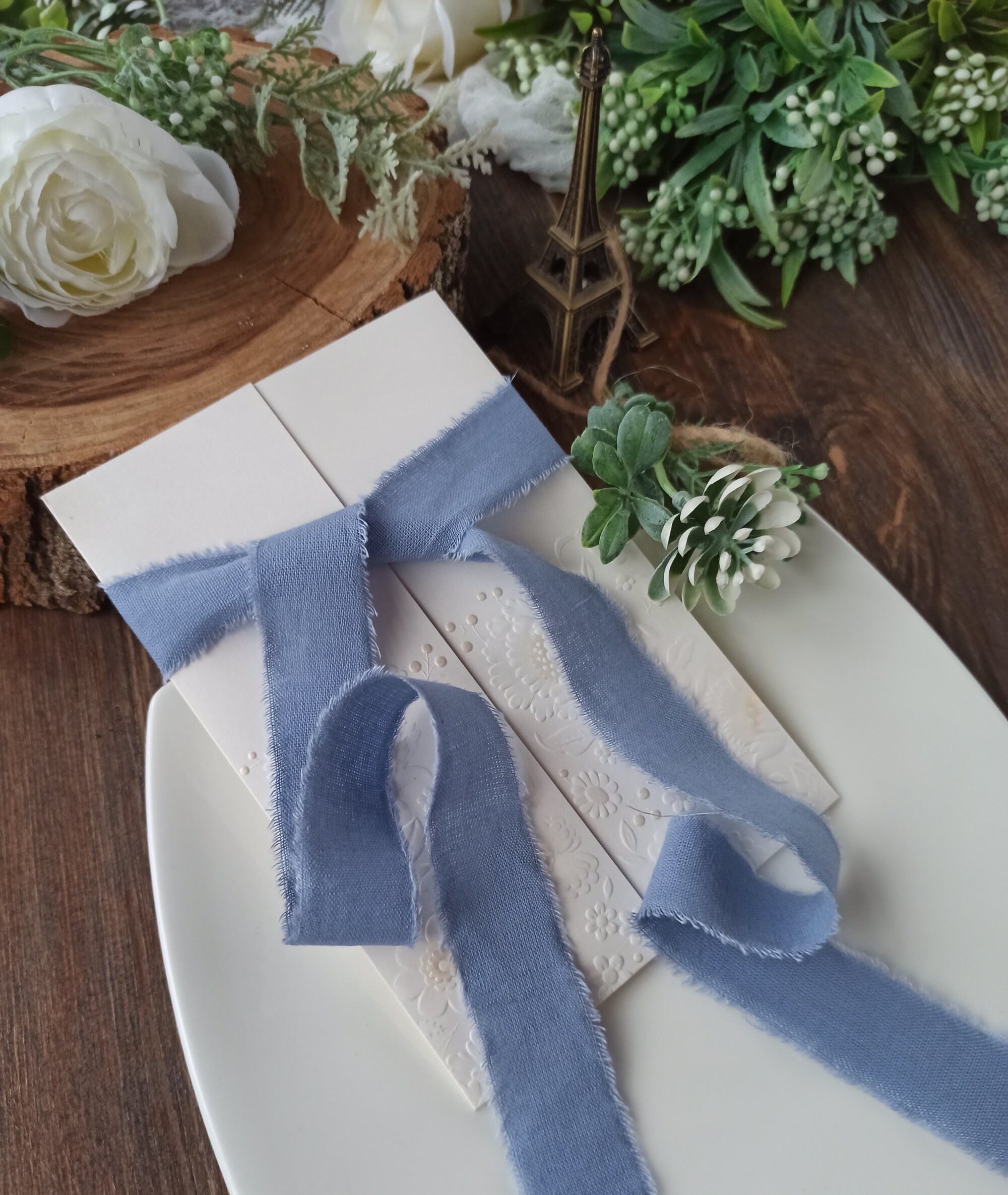 Wedding Ribbon Invitation, Dusty Blue Soft Cotton Ribbon, Ribbon for ...