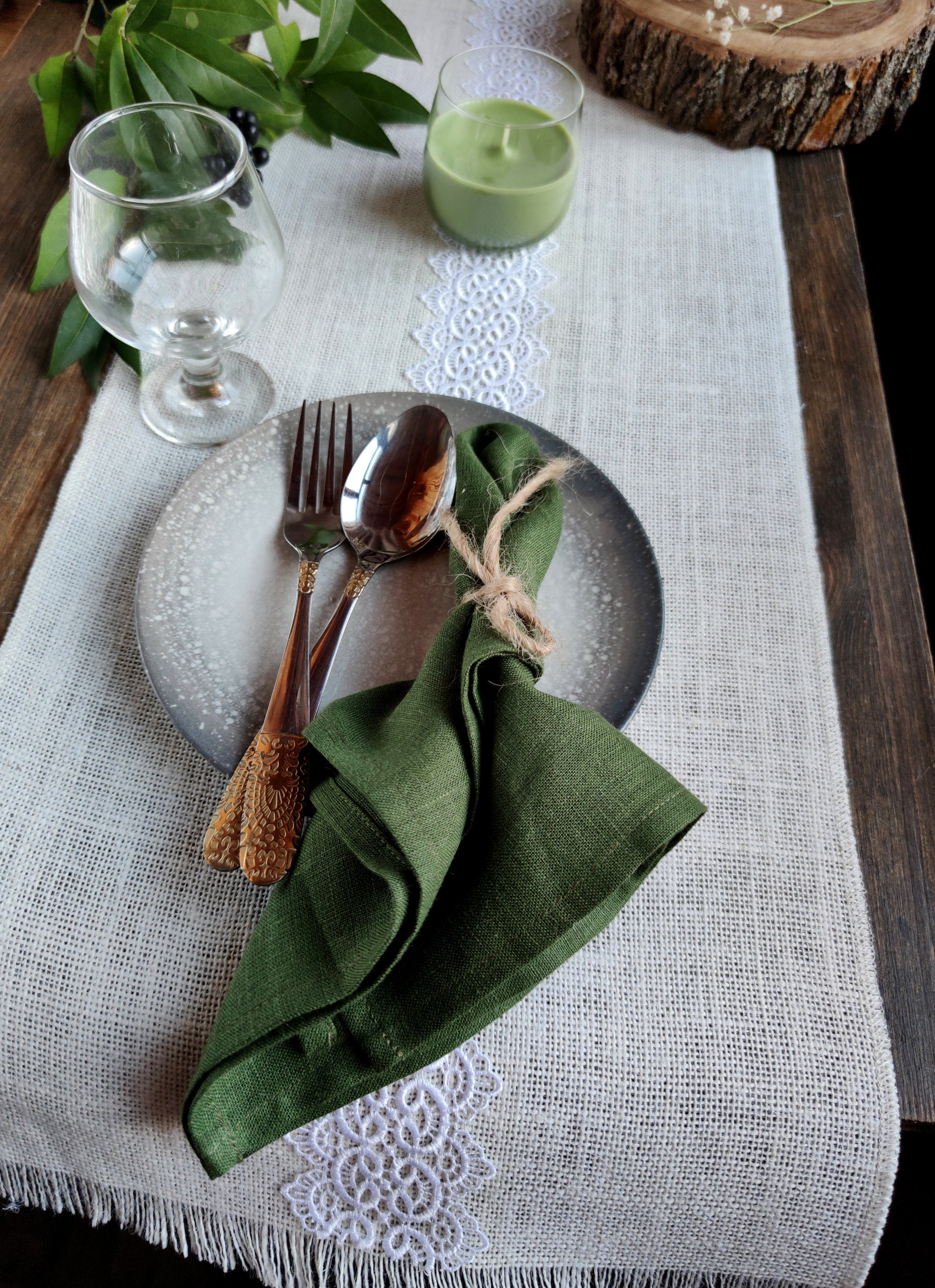 Ivory burlap table runner with white lace Burlap runner for | Etsy