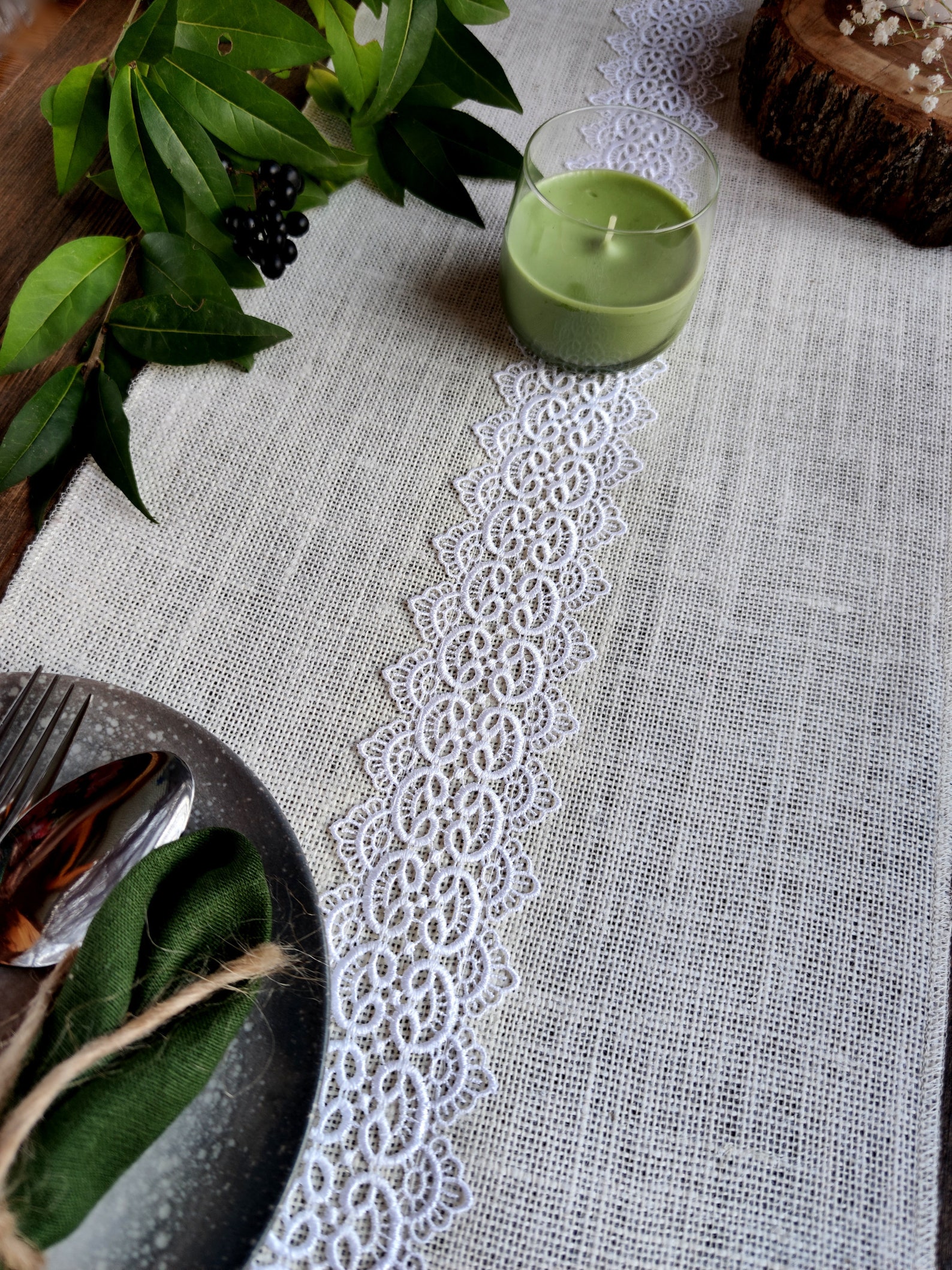 Ivory burlap table runner with white lace Burlap runner for | Etsy