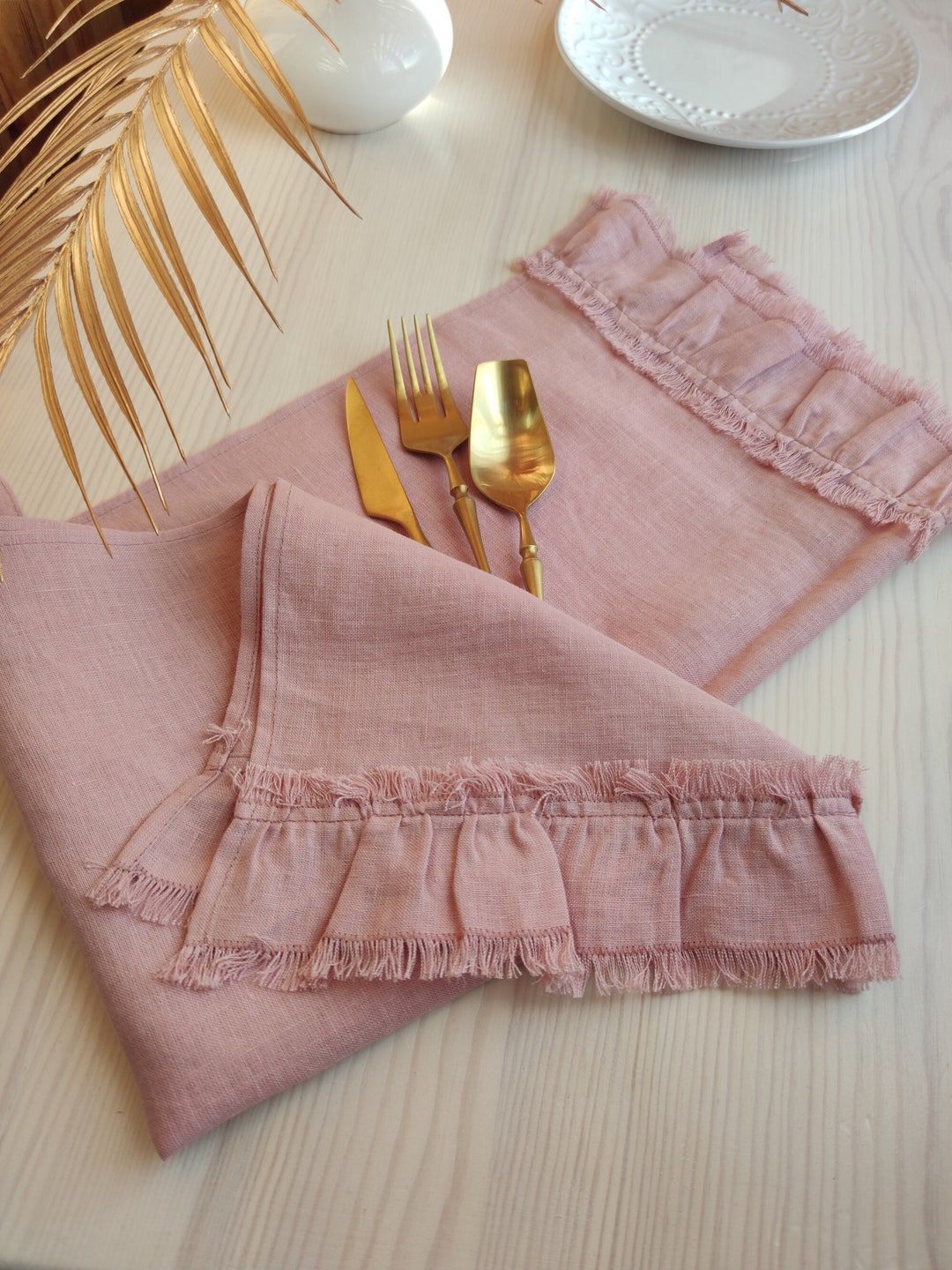 Ruffled Linen Tea Towel Blush Pink Linen Kitchen Towels Bulk - Etsy