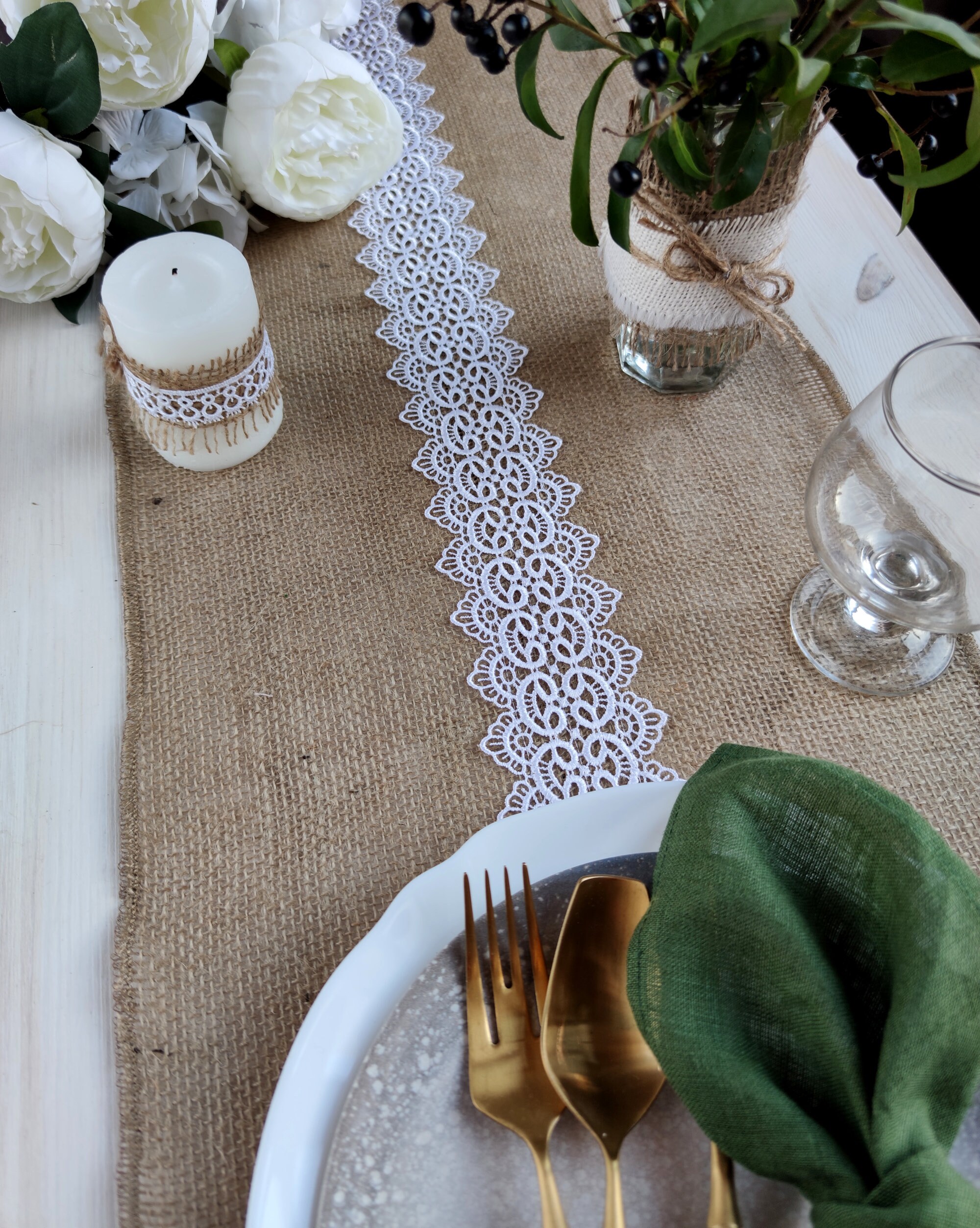 Jute Table Runner Table Runner Burlap With Lace Holiday | Etsy