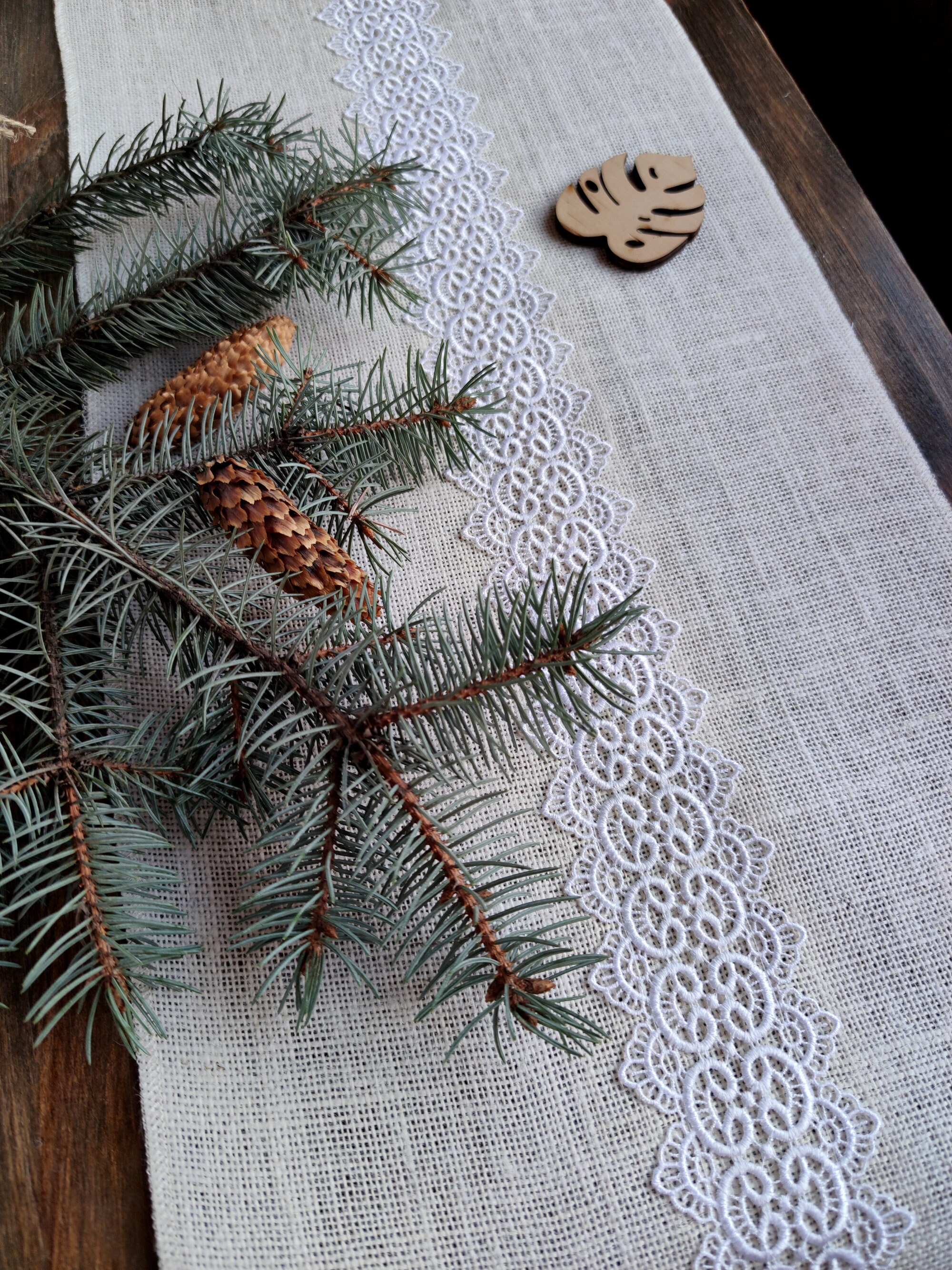 Ivory Burlap Table Runner With White Lace, Burlap Runner for Tabletop ...