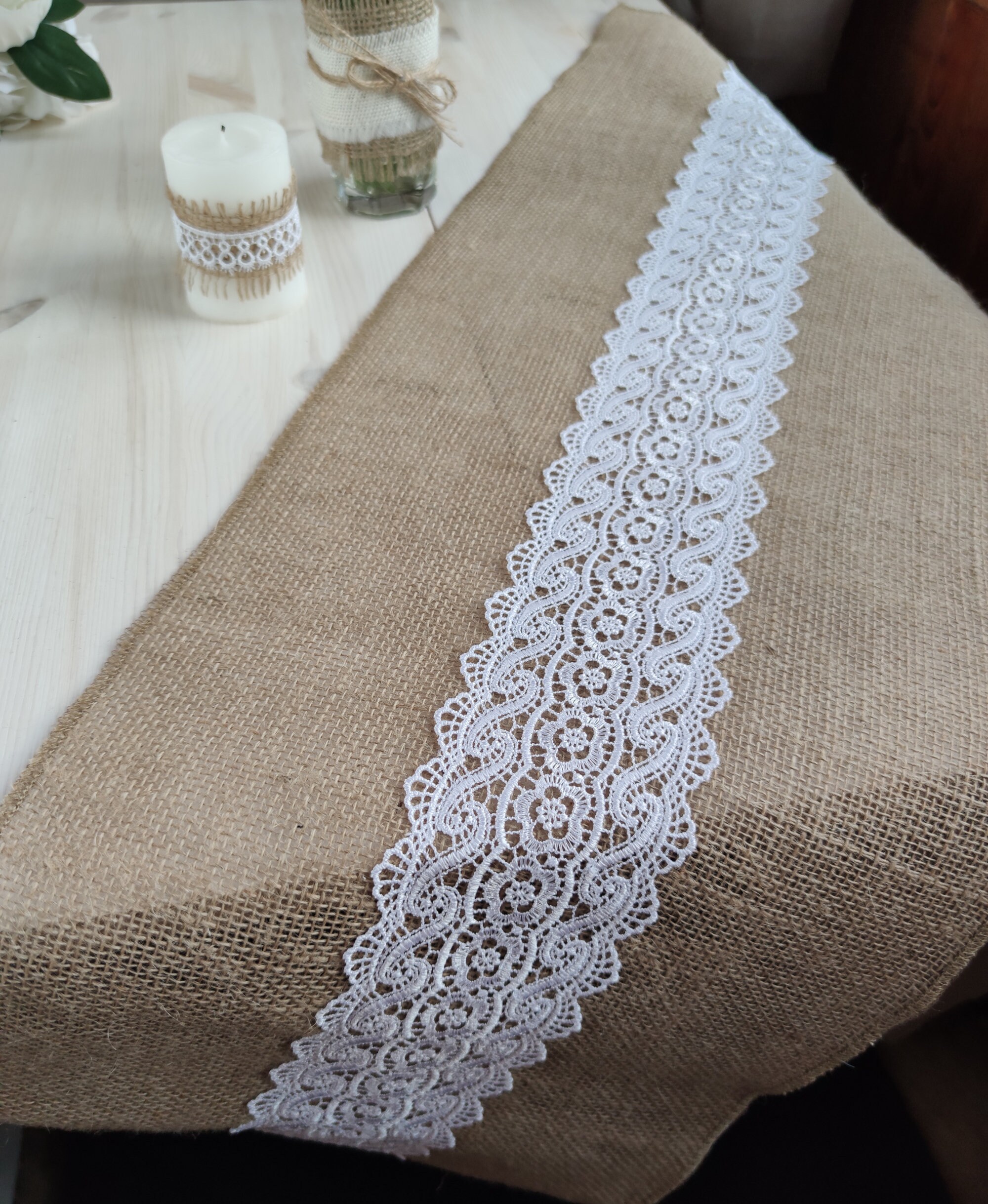 Wedding table runner Table runner burlap with white lace | Etsy