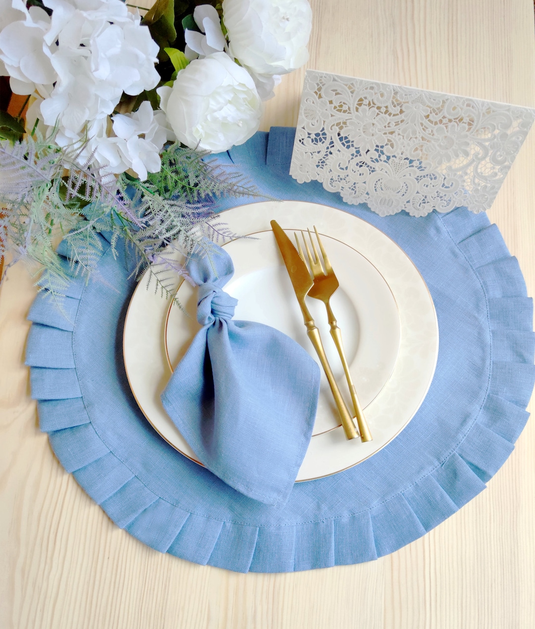 Round Placemats Set 4, 6, 12 for Wedding Table Decor, Blue Natural ...