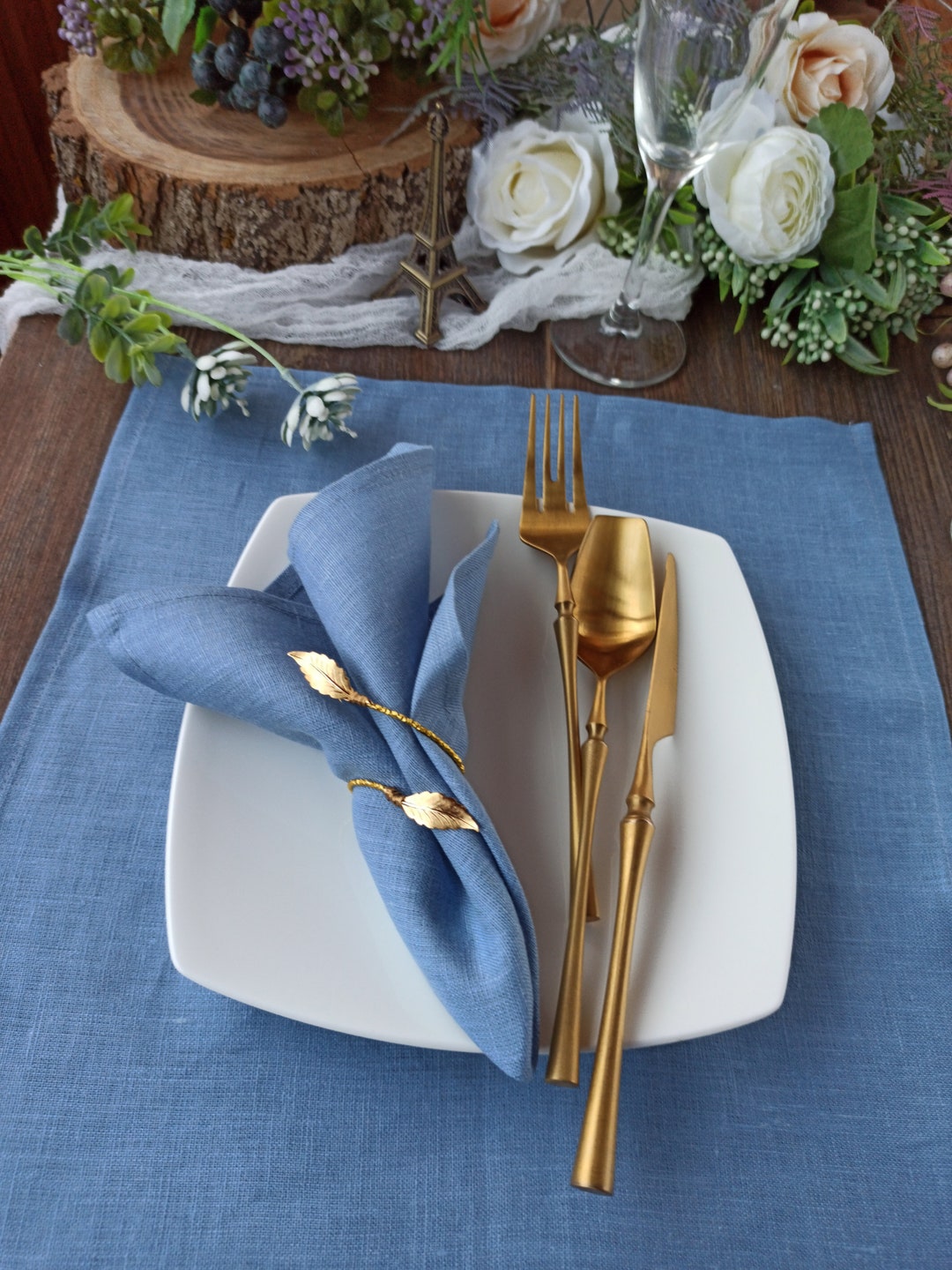 Dusty Blue Linen Placemats for Wedding Table Decor, Natural Linen ...