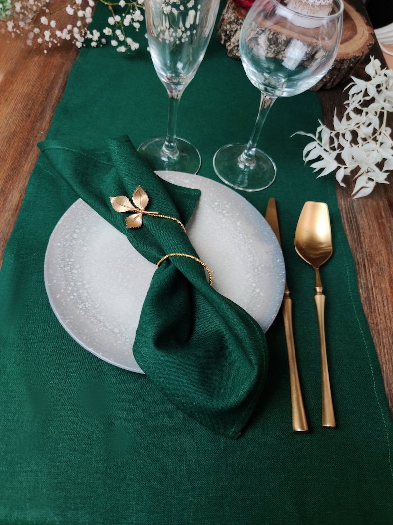 Dark Green Linen Viscose Table Runner Home Decor Christmas - Etsy