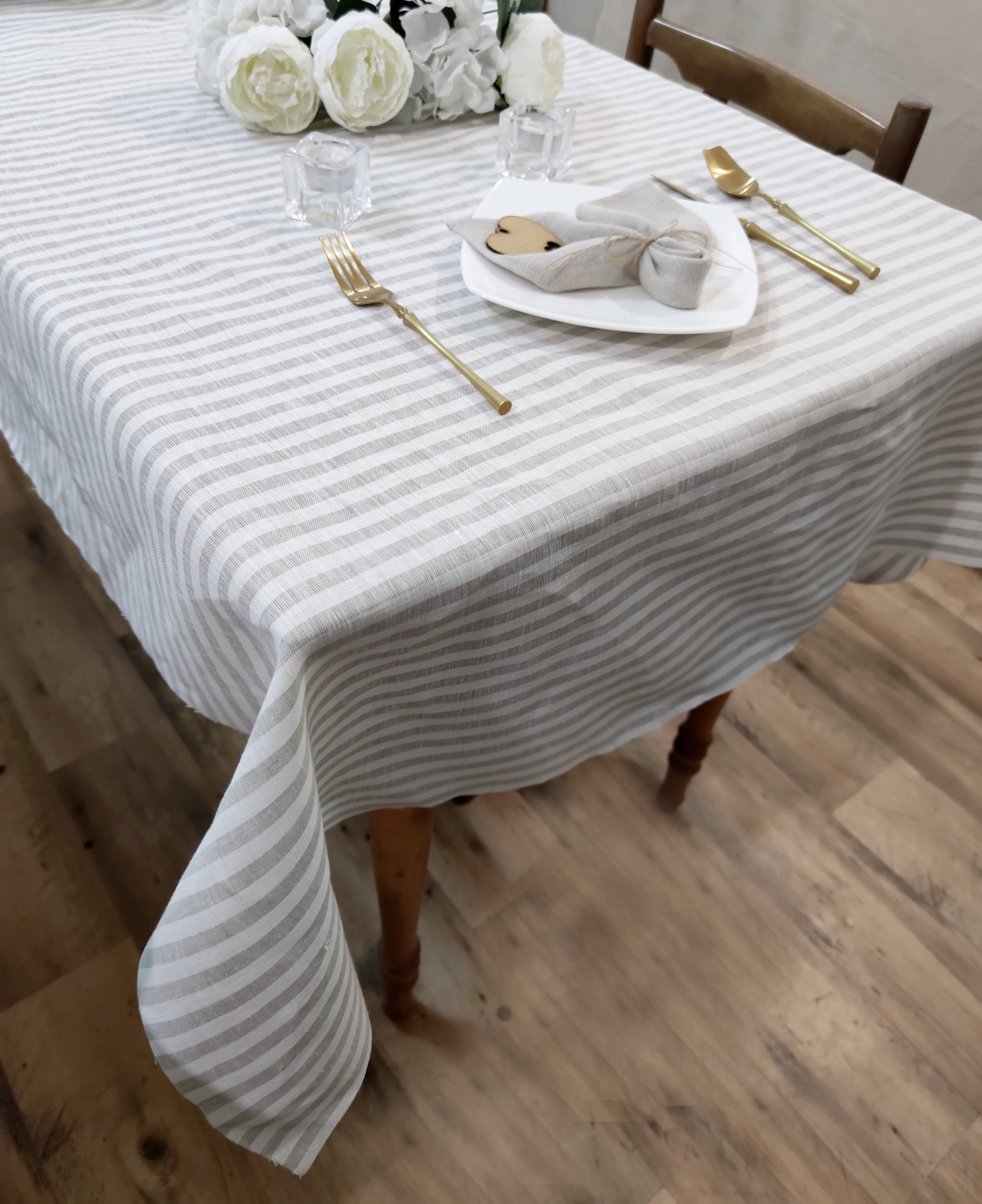 Tablecloth striped Tablecloth linen rectangle 100 % natural | Etsy