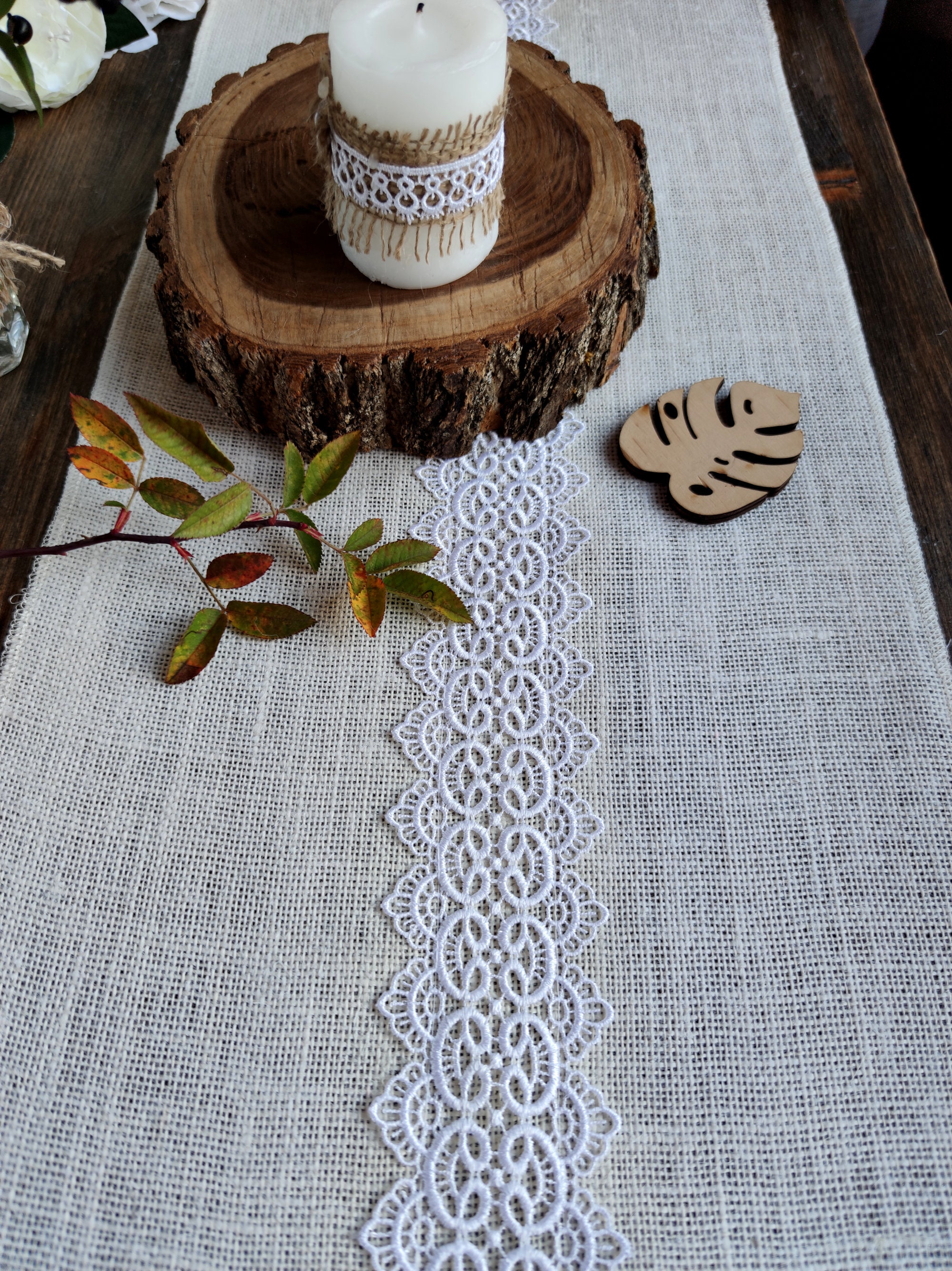 Ivory burlap table runner with white lace Burlap runner for | Etsy