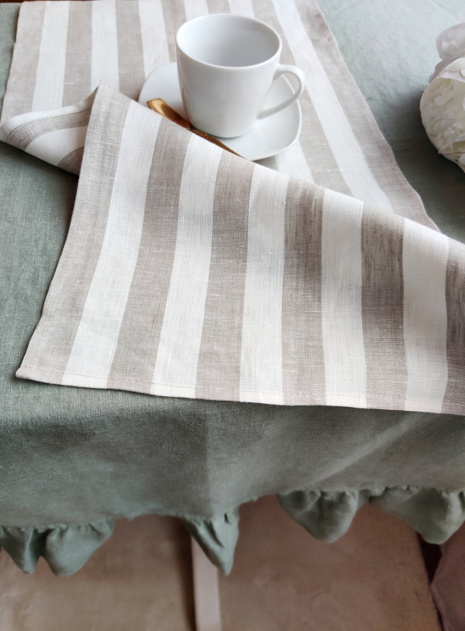 Olive Green Linen Table Runner Rustic Wedding Long Table - Etsy