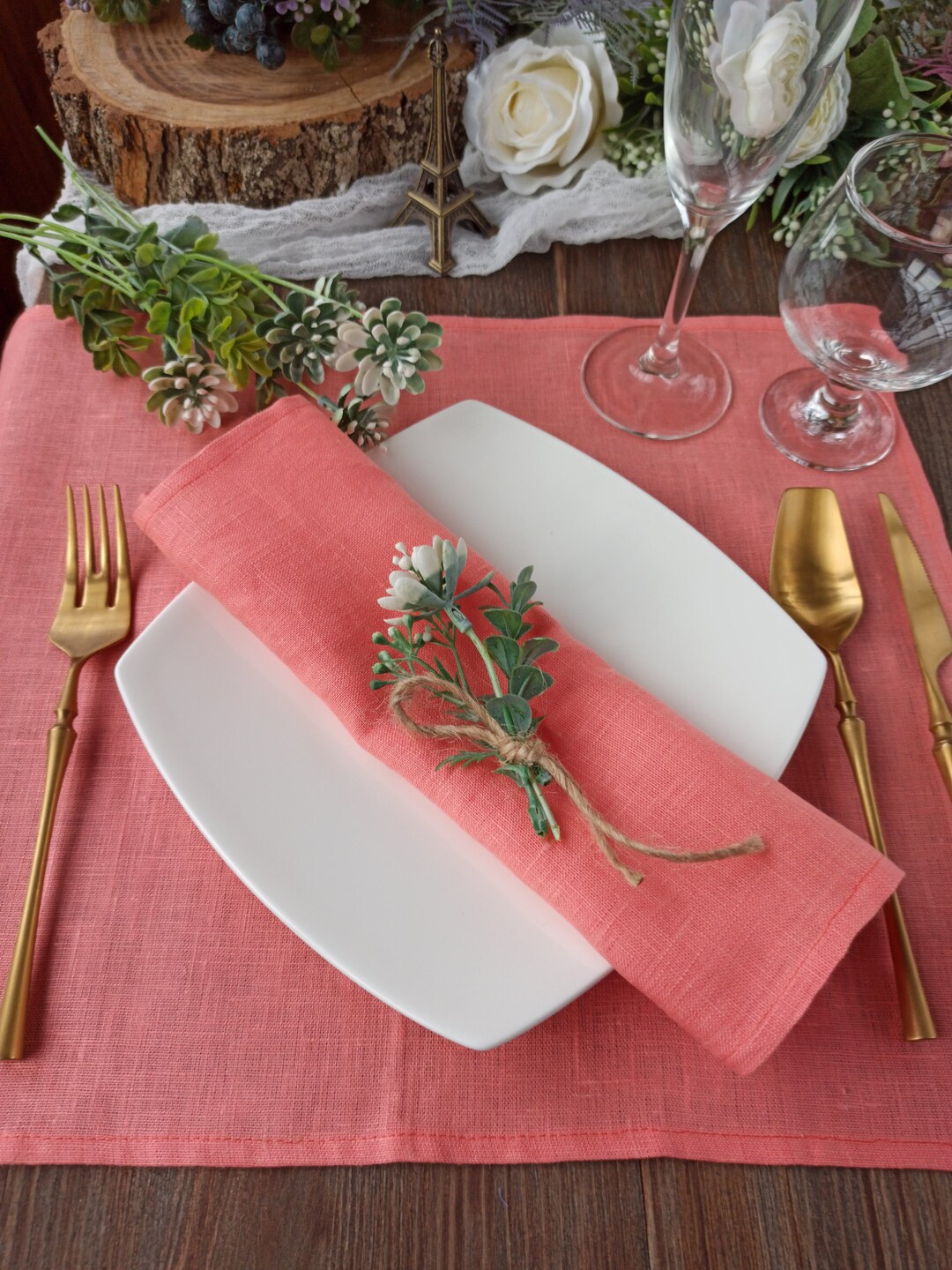 Coral Linen Table Runner, Linen Table Topper, Linen Tablecloth - Etsy