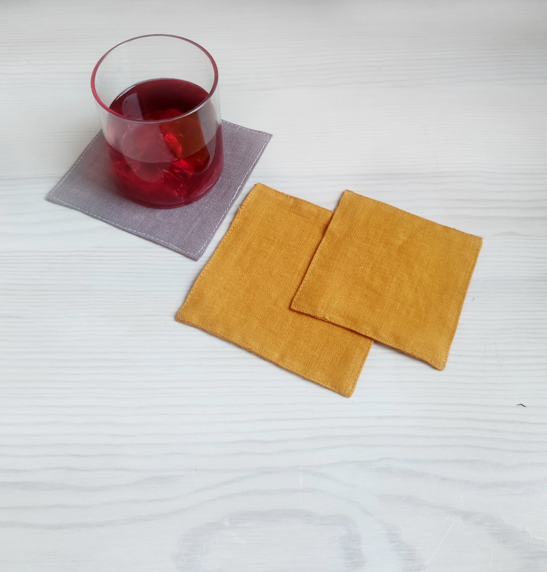 Square Linen Cup Coasters, Linen Coasters Set, Reusable Coasters ...