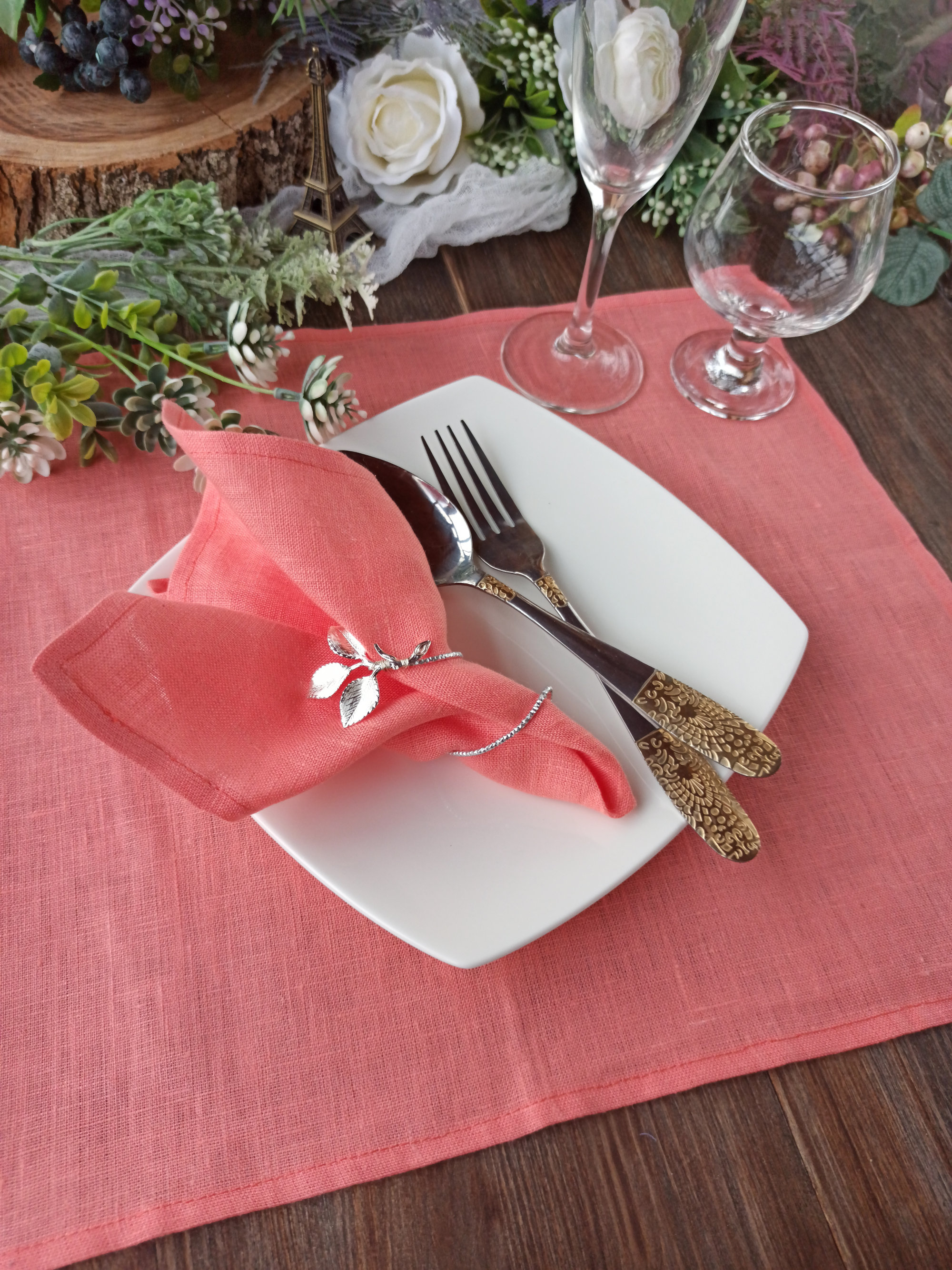 Coral linen table runner Linen table topper Linen | Etsy