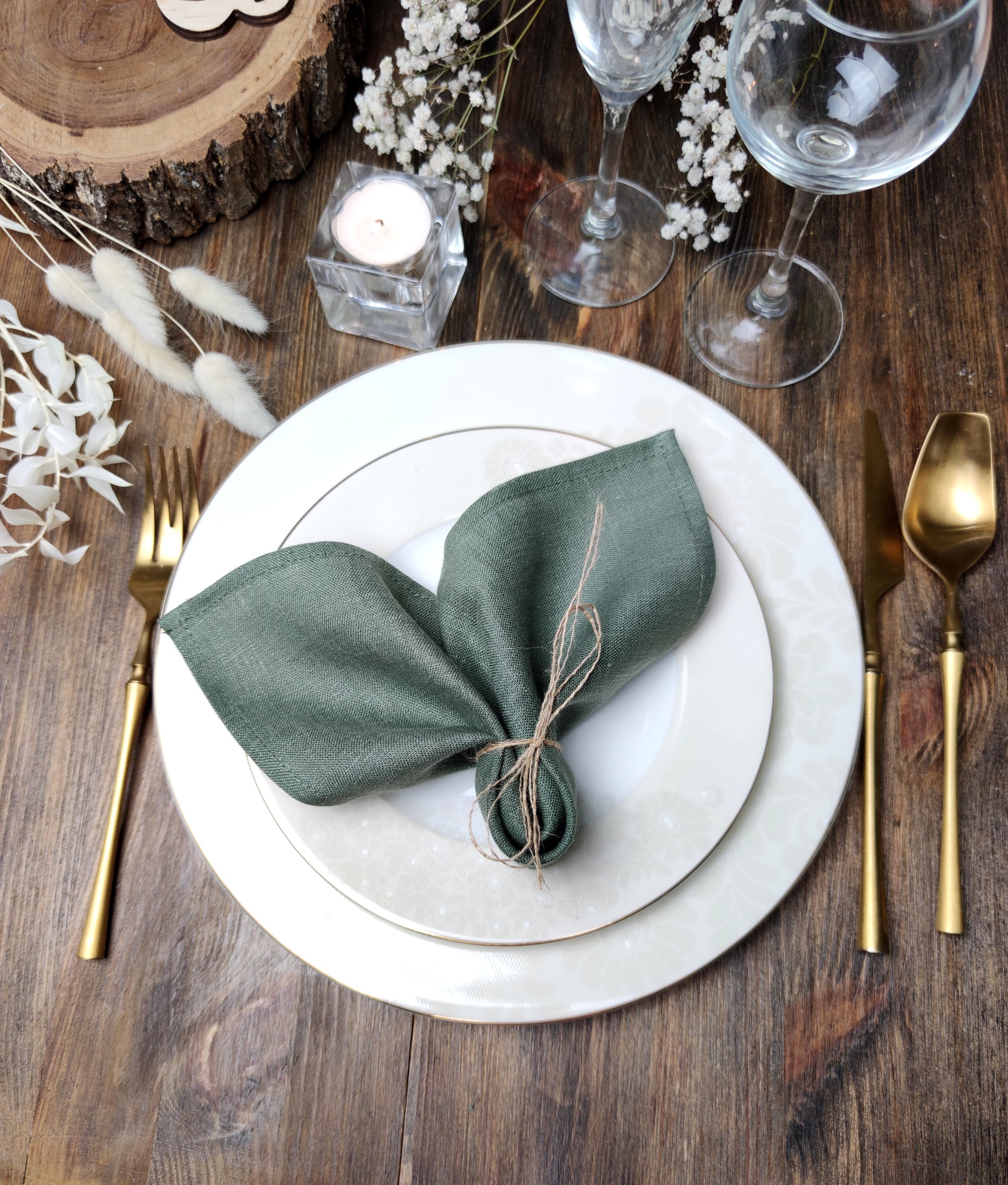 Natural Stonewashed Linen Napkin Set of 4 6 8 10 12 Dark Sage | Etsy