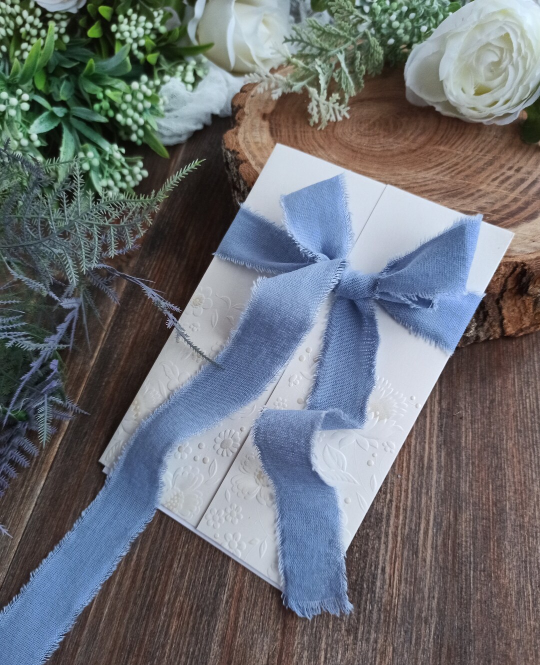 Wedding Ribbon Invitation, Dusty Blue Soft Cotton Ribbon, Ribbon for ...