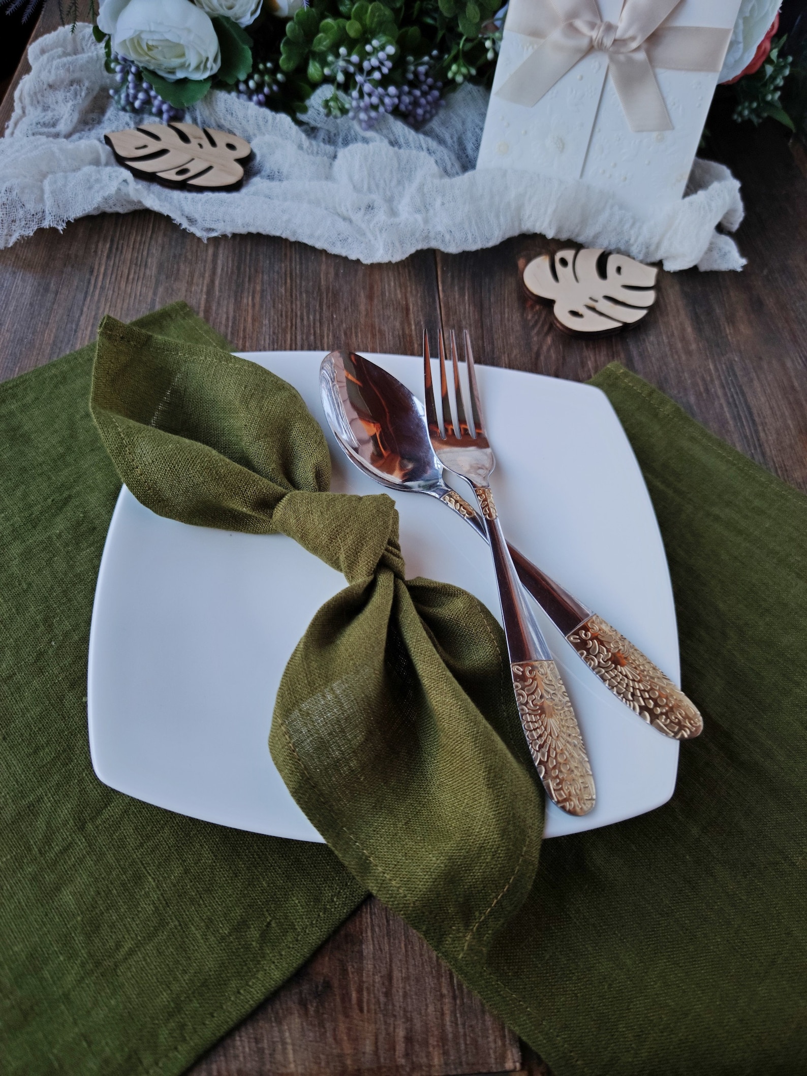 Olive Green Linen Placemats, Natural Cloth Placemats Set of 2, 4, 8, 10 ...