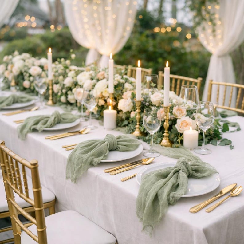 Gauze Table Runner for Wedding Table Decor, Greenery Cheesecloth Runner ...