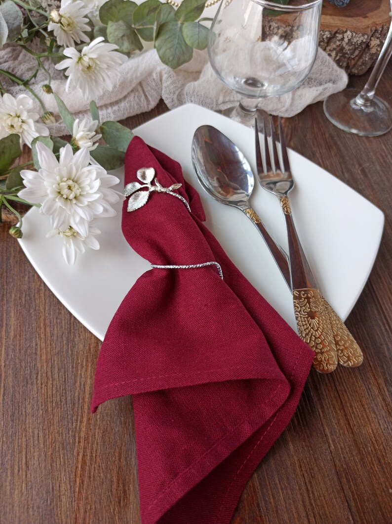 Cloth napkin set Burgundy red linen viscose napkins Dinner | Etsy