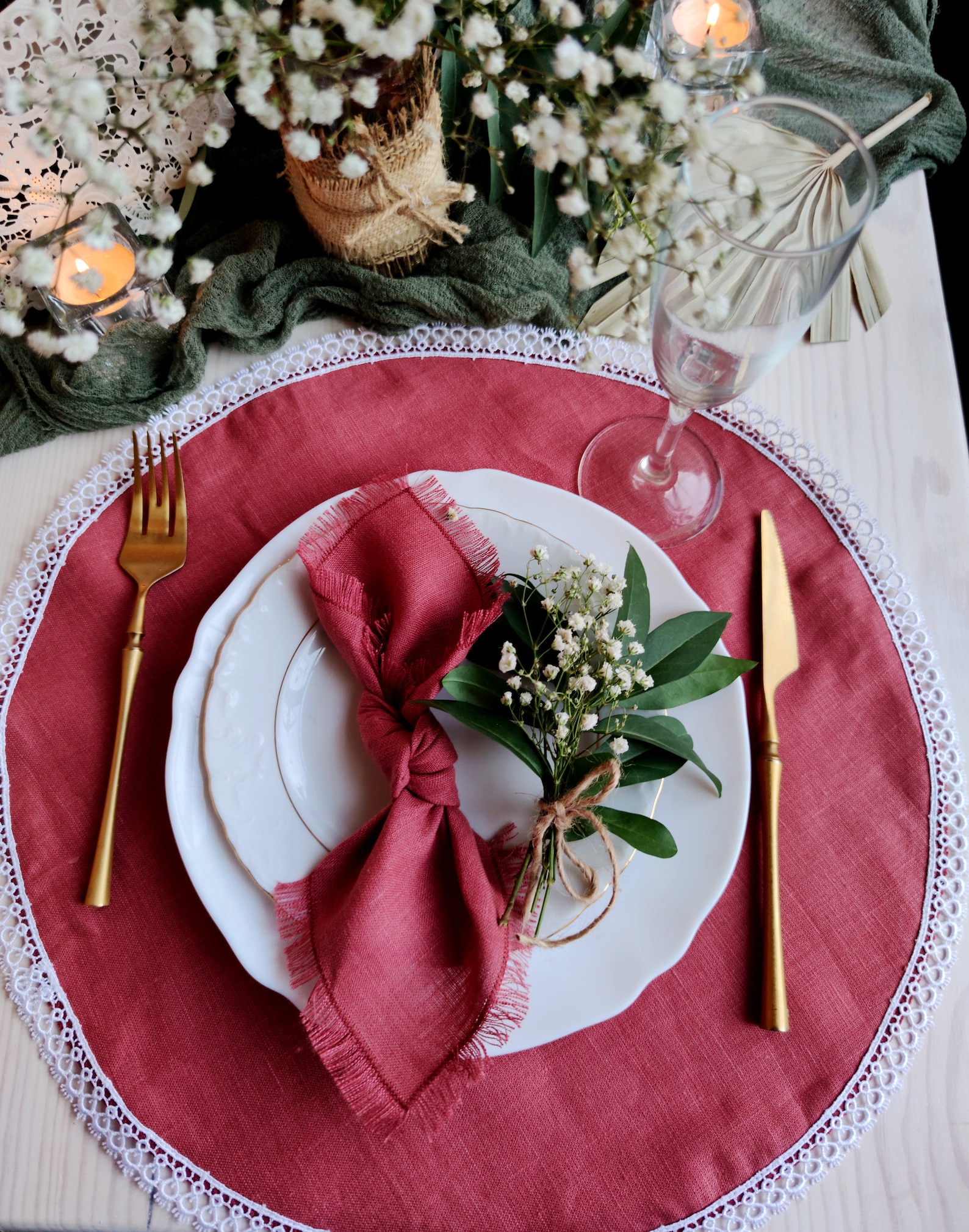 Placemats round table for the wedding Olive green linen | Etsy