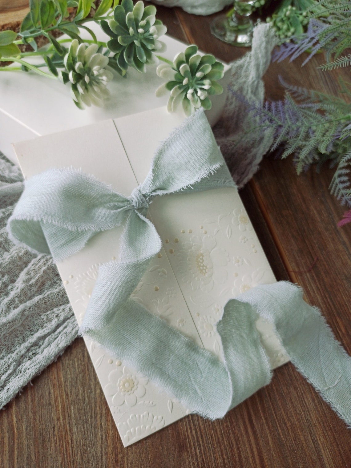 Sage brush cotton ribbon Wedding ribbon invitation Hand dyed | Etsy