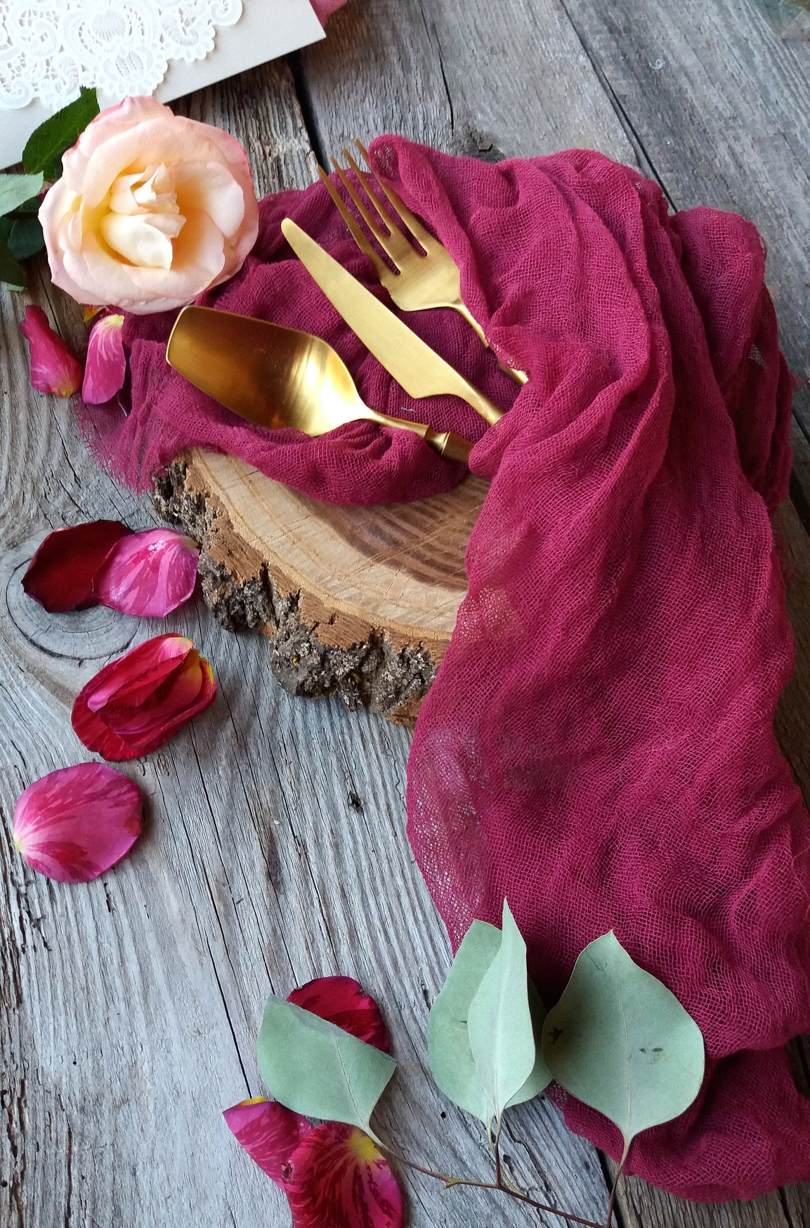 Burgundy Table Runner Wedding Rustic Centerpiece Colored - Etsy