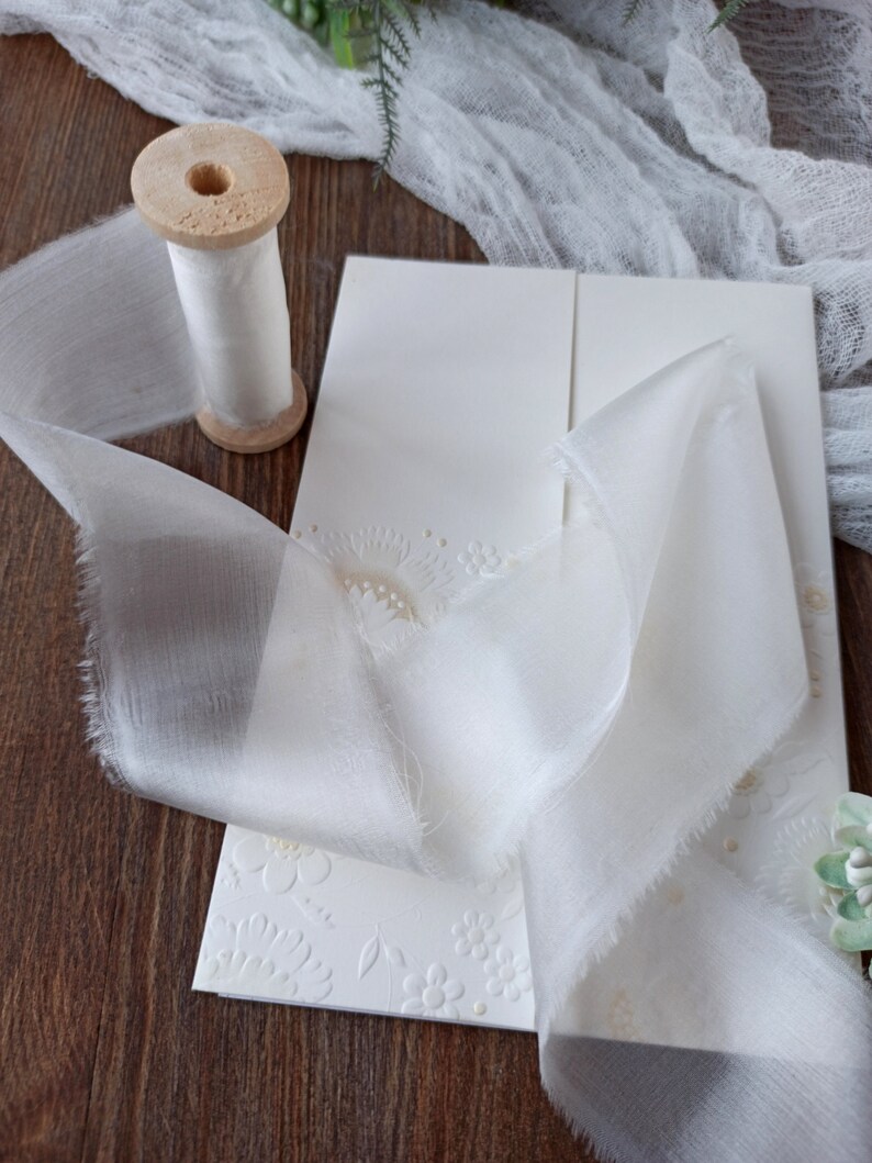Ivory Silk Ribbon Hand Dyed, 100% SILK, Wedding Invitations Wrap Ribbon ...