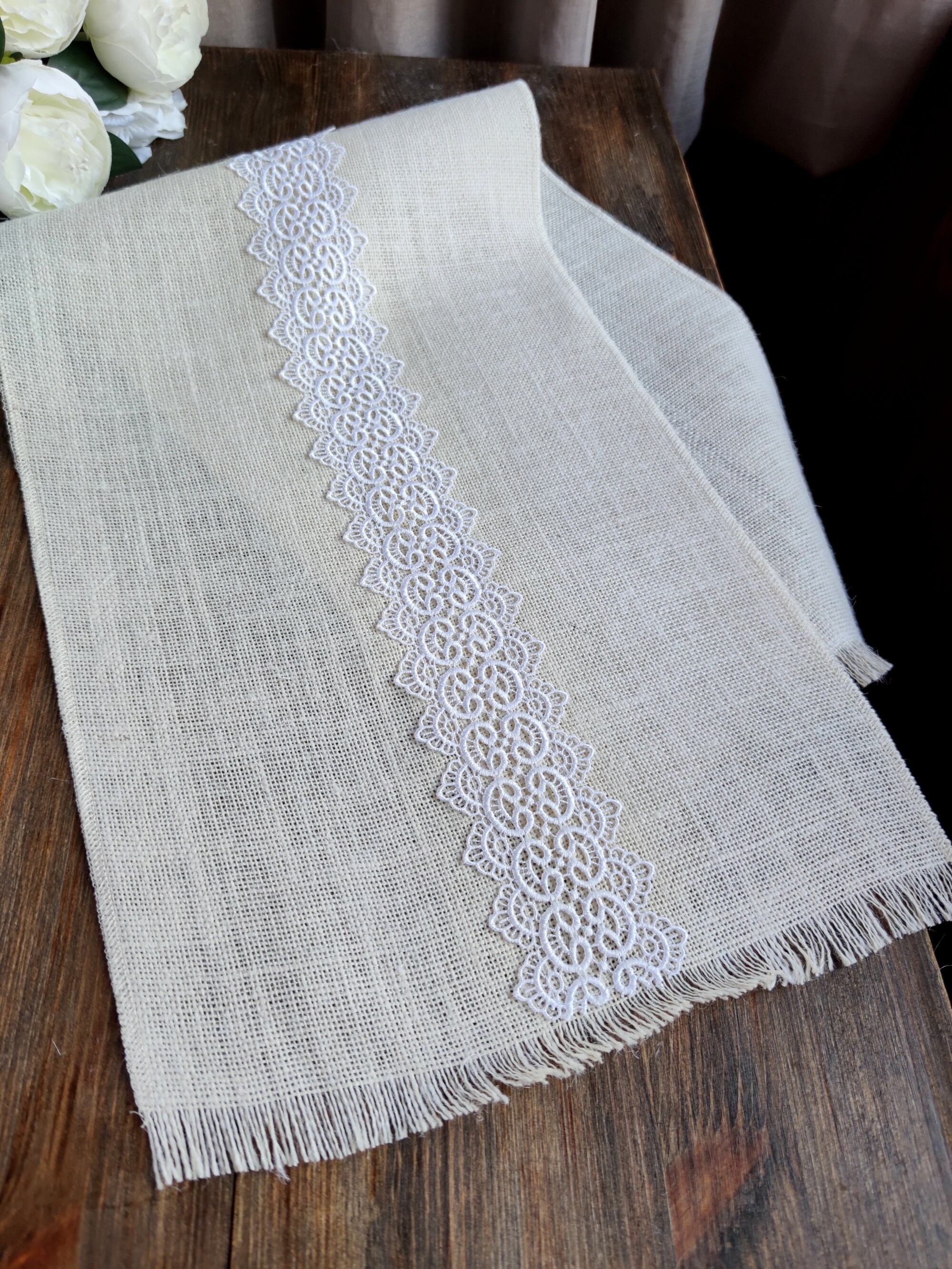 Ivory burlap table runner with white lace Burlap runner for | Etsy
