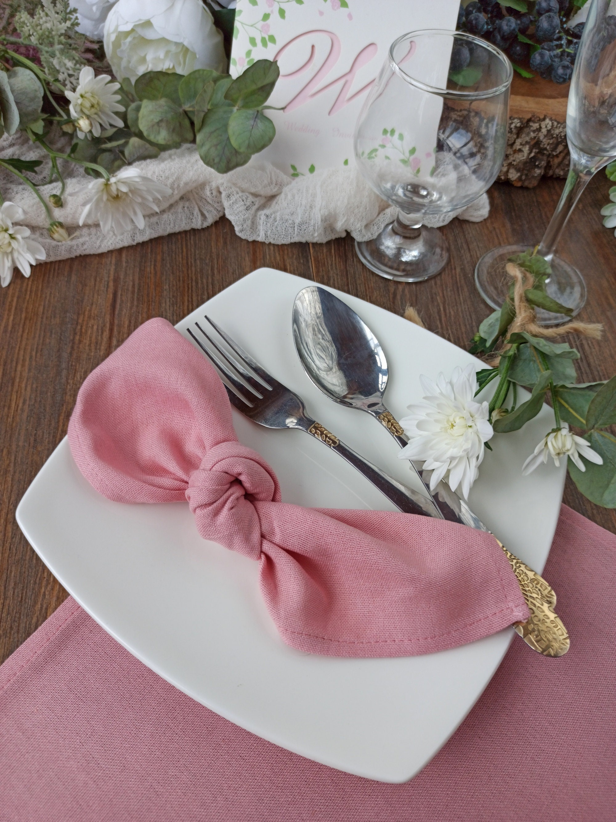 Blush pink napkins Linen viscose napkins bulk Wedding table | Etsy Blush pink napkins Linen viscose napkins bulk Wedding table | Etsy