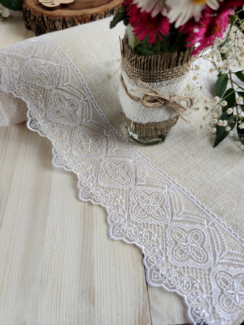 Wedding Table Runner, Ivory Burlap Table Runner With White Lace, Jute ...