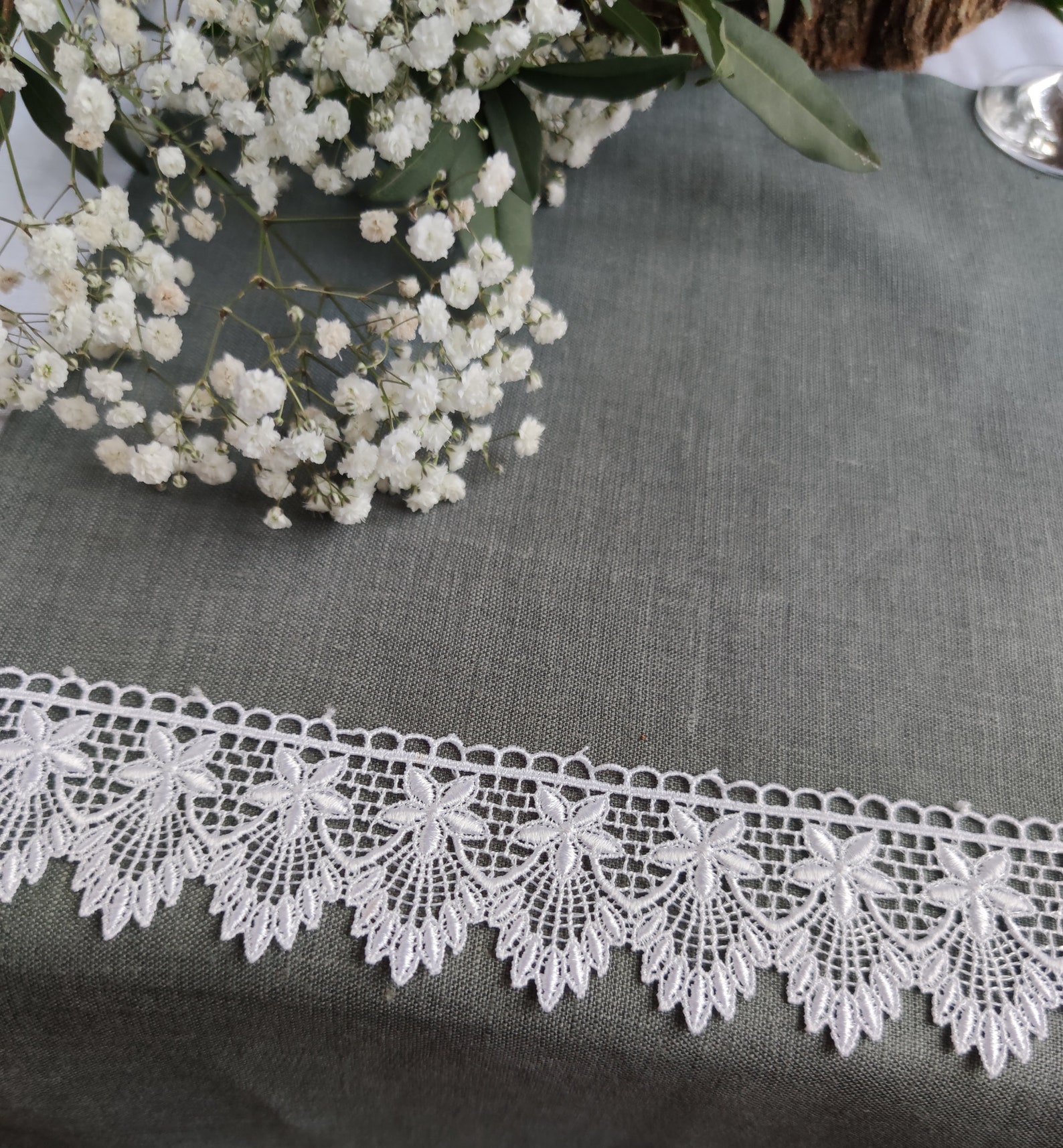 Dark Grey Linen Table Runner With White Lace Linen Table - Etsy