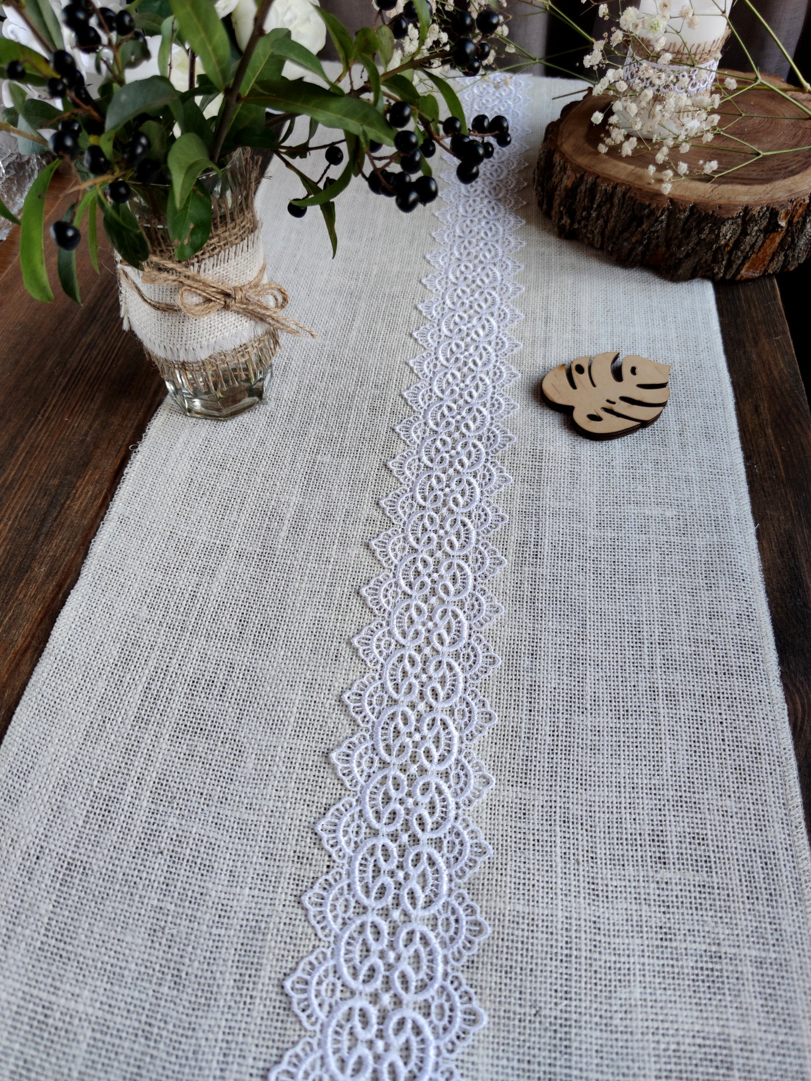 Ivory burlap table runner with white lace Burlap runner for | Etsy