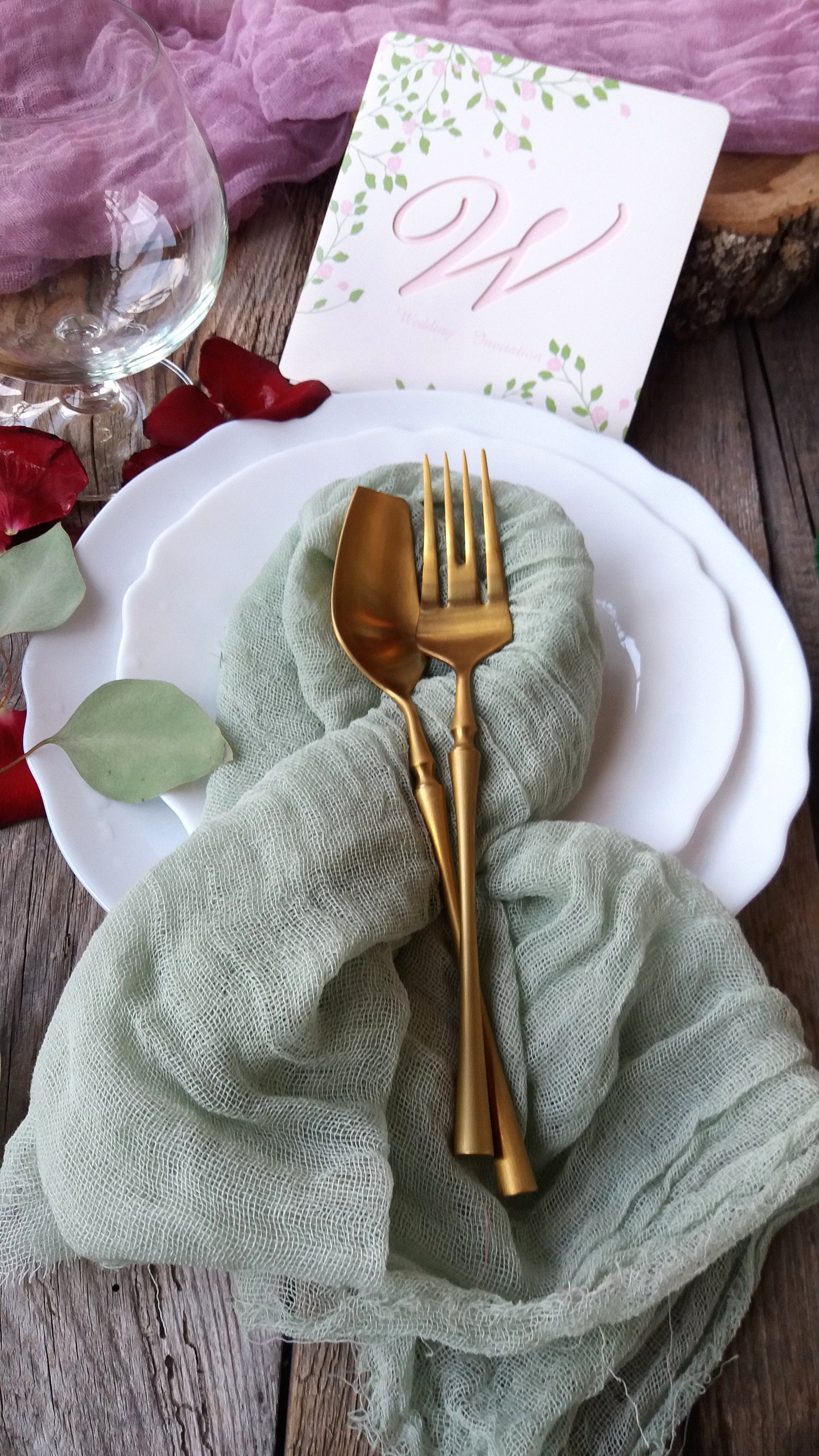Rustic Wedding Napkins, Greenery Gauze Napkins, Cotton Farm Table Decor ...