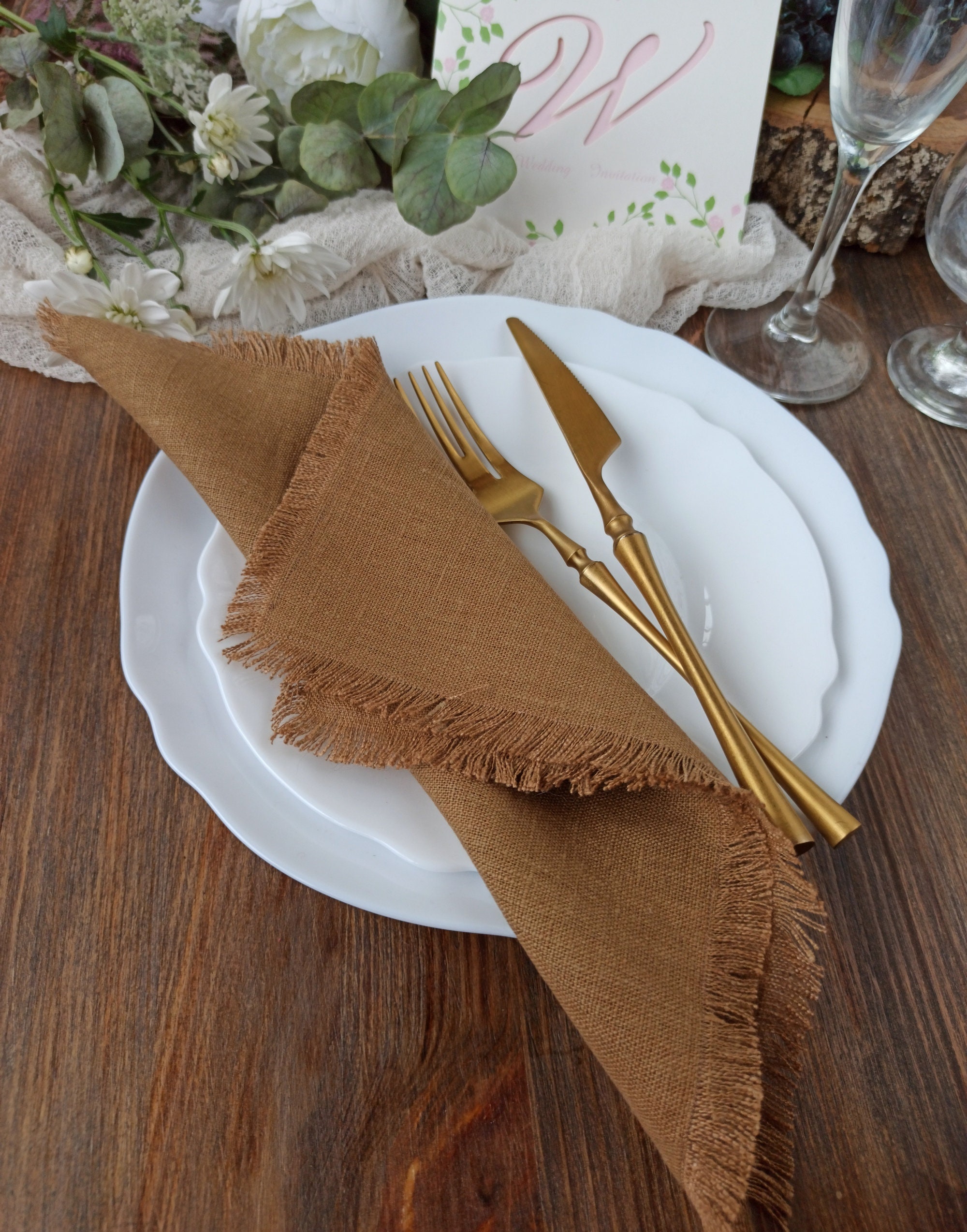Linen napkins bulk Natural softened fringed linen napkins | Etsy