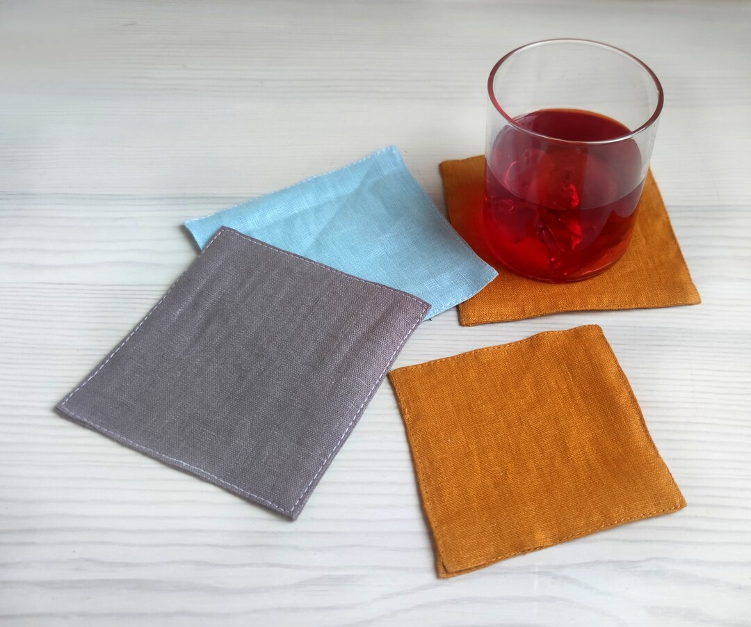 Textile Coasters, Linen Coasters Set of 2, 4, 6 Table Decor Reusable ...