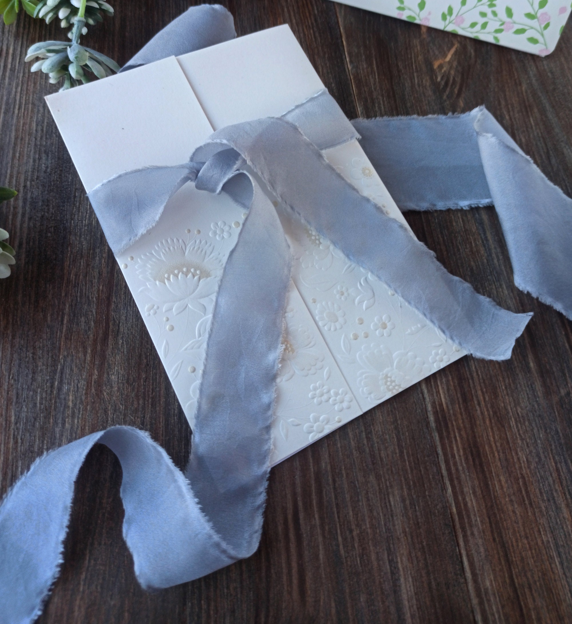 Silk Ribbon Hand Dyed 100% SILK Dusty Blue Wedding Ribbon | Etsy