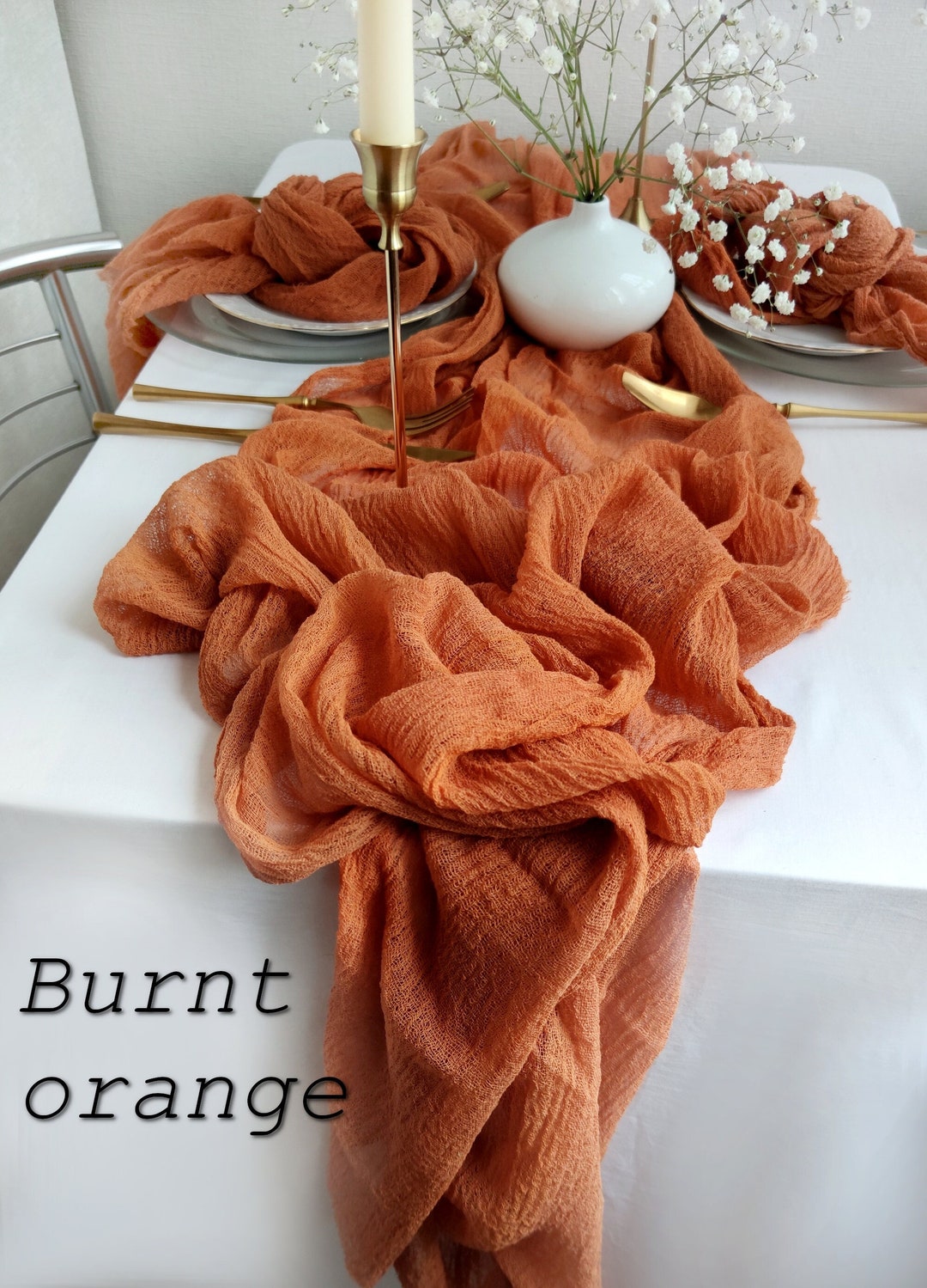 Burnt Orange Gauze Table Runner Wedding, Cheesecloth Runner, Aisle ...