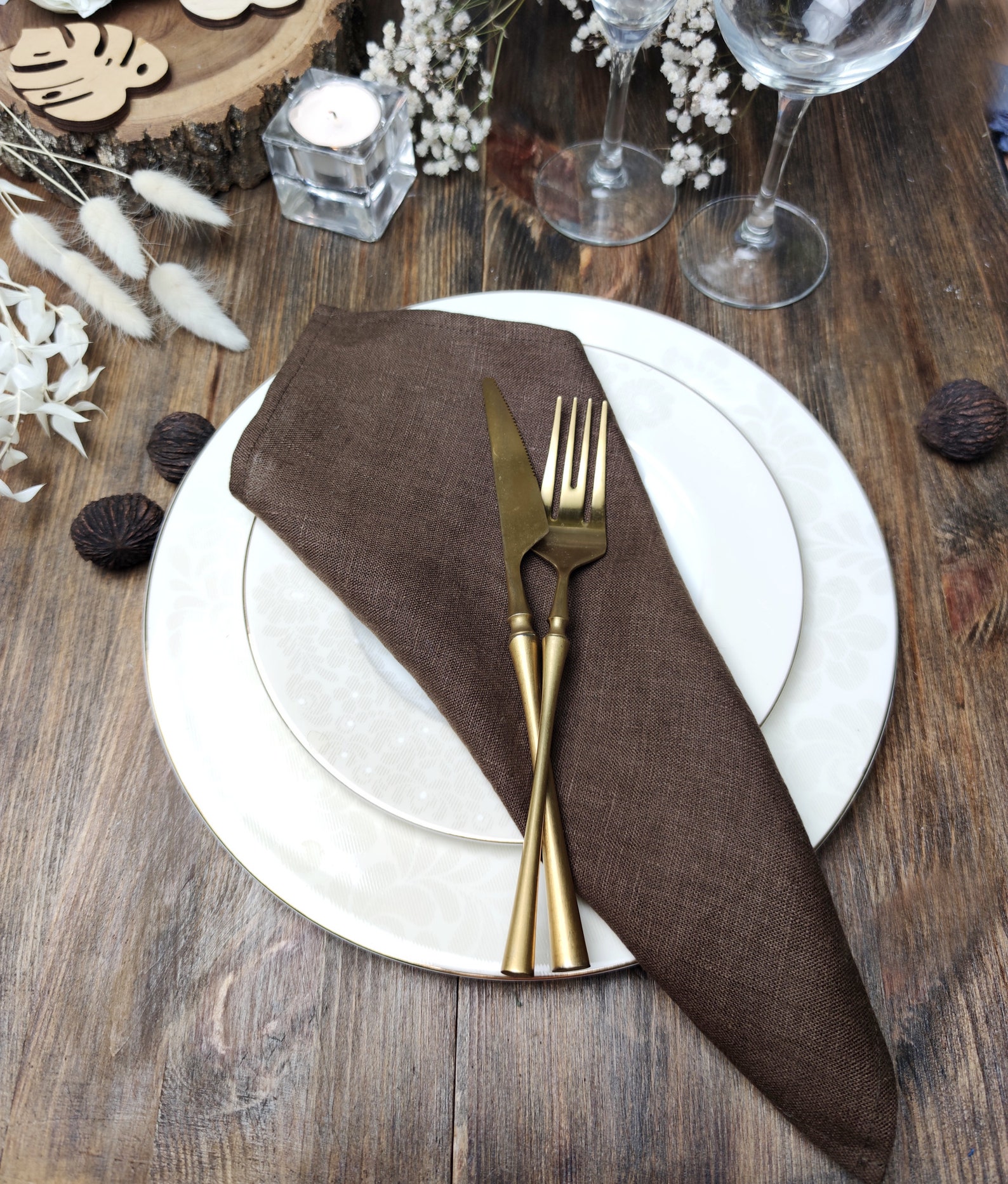 Dark Brown Linen Napkins for Wedding Cloth Napkin Set Dinner | Etsy