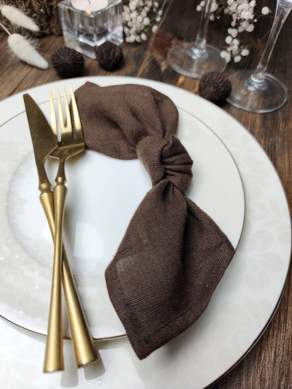Dark Brown Linen Napkins for Wedding Cloth Napkin Set Dinner | Etsy