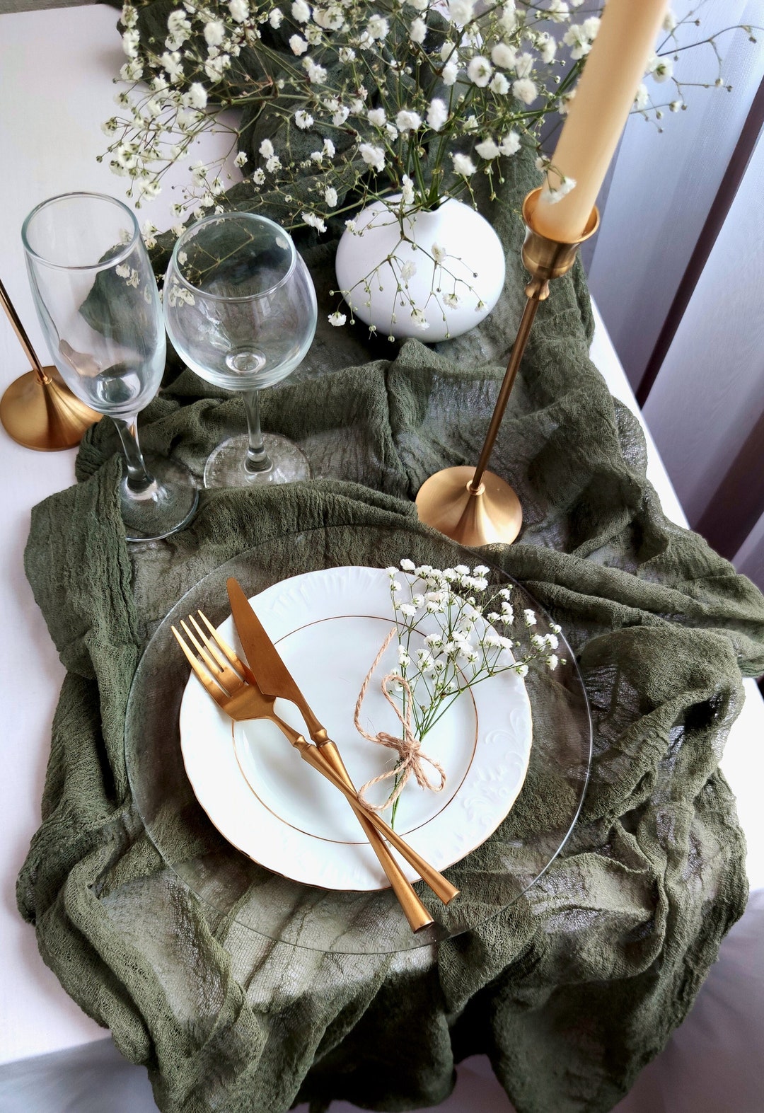 Olive Green Wedding Table Centerpiece, Gauze Runner for Table, Aisle ...