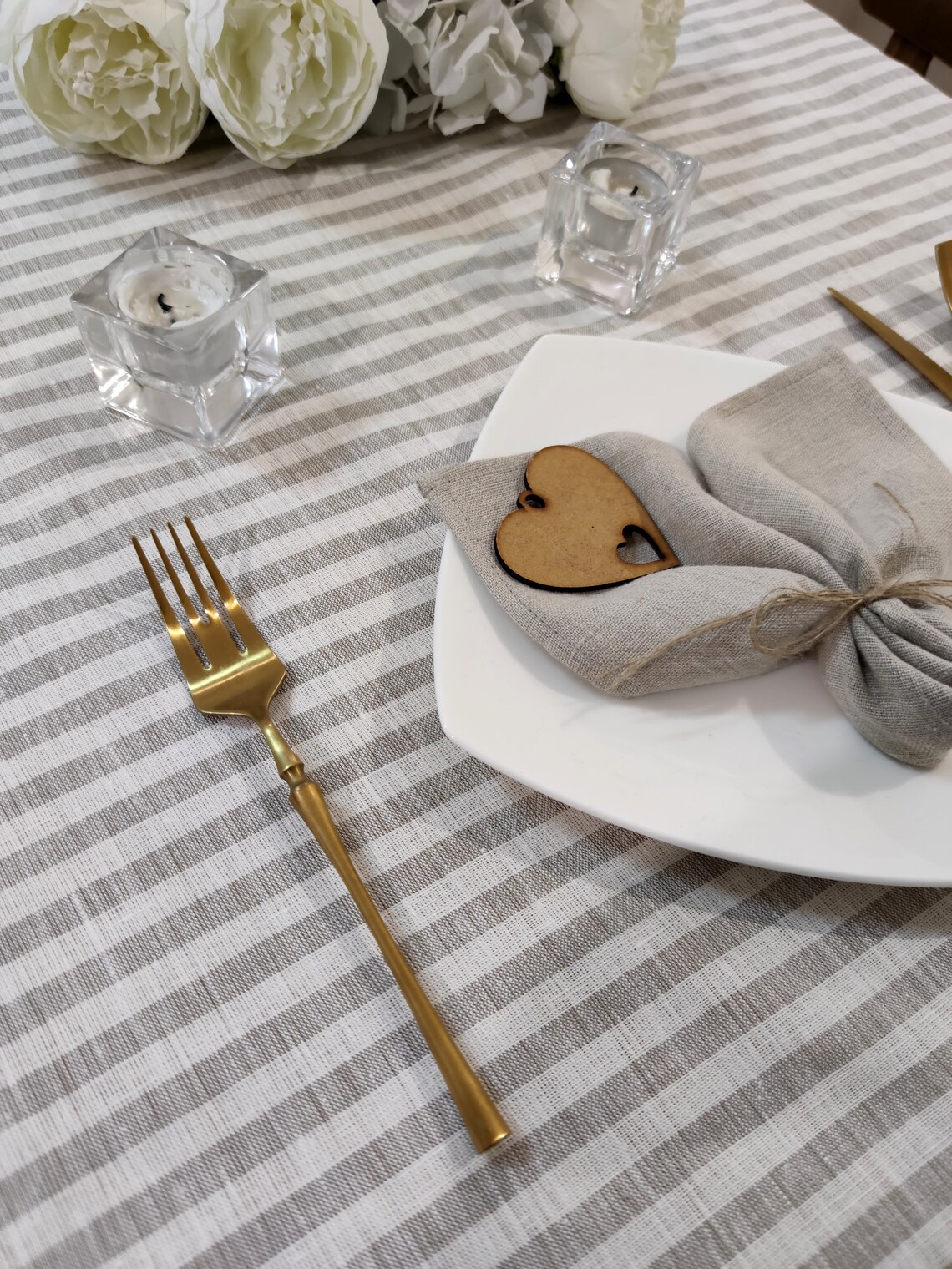 Tablecloth Striped, Tablecloth Linen Rectangle, 100 % Natural ...