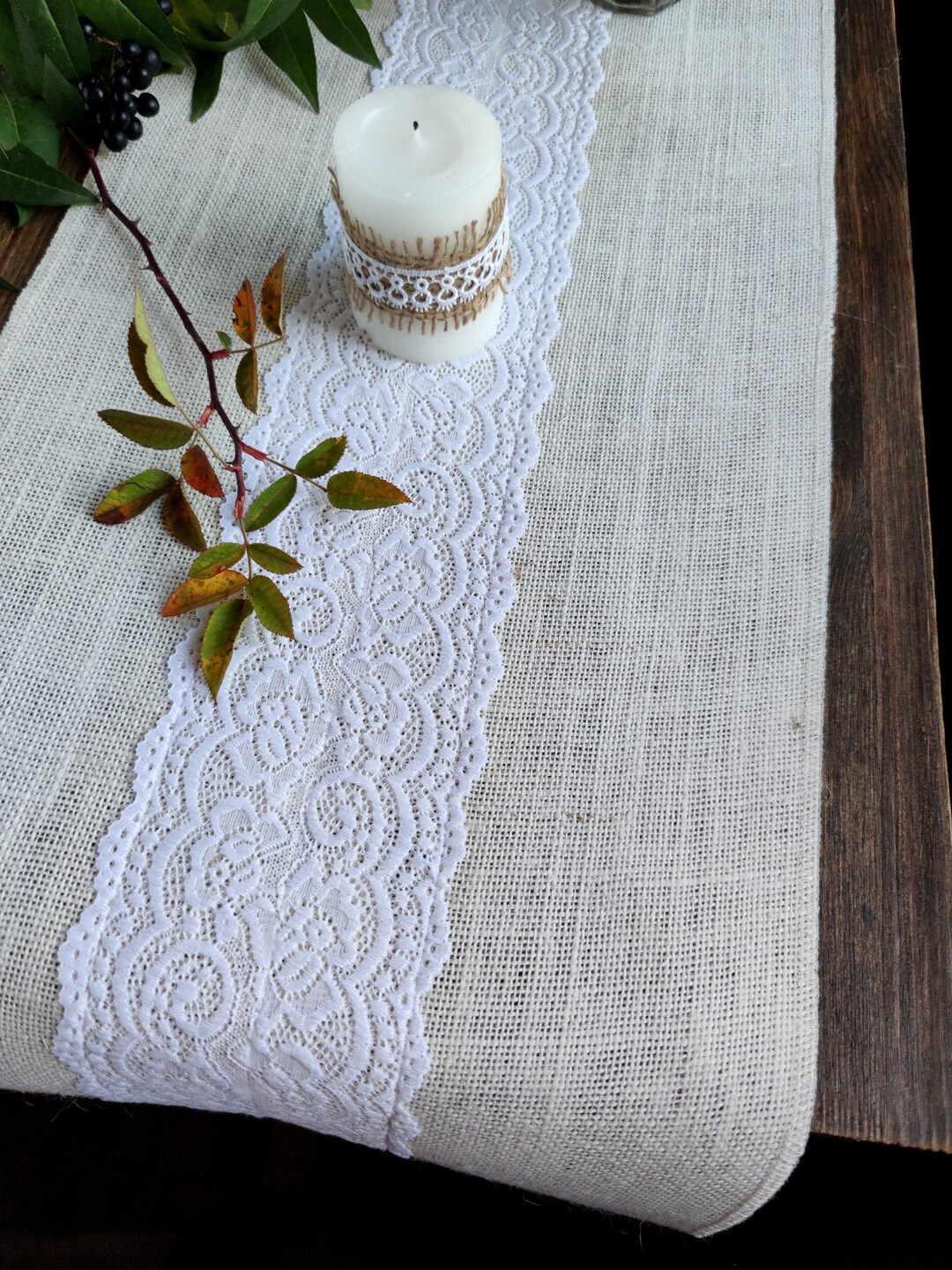 Burlap Table Runner Farmhouse, Ivory Burlap Table Runner With White ...