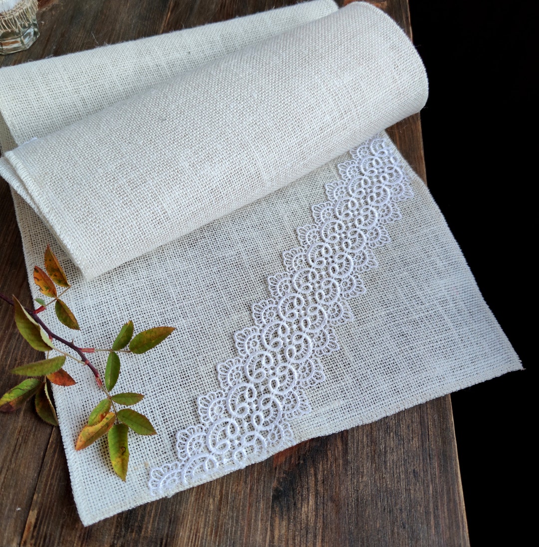 Wedding Table Runner, Ivory Burlap Table Runner With White Lace ...