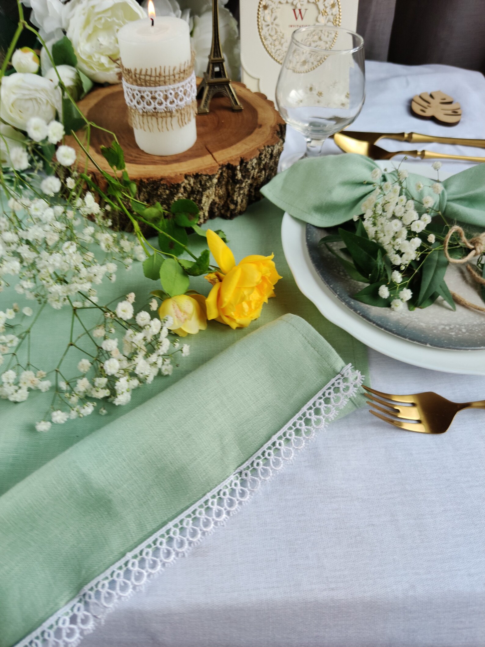 Sage Green Linen Table Runner for Wedding Table Decor, Rustic Farmhouse ...