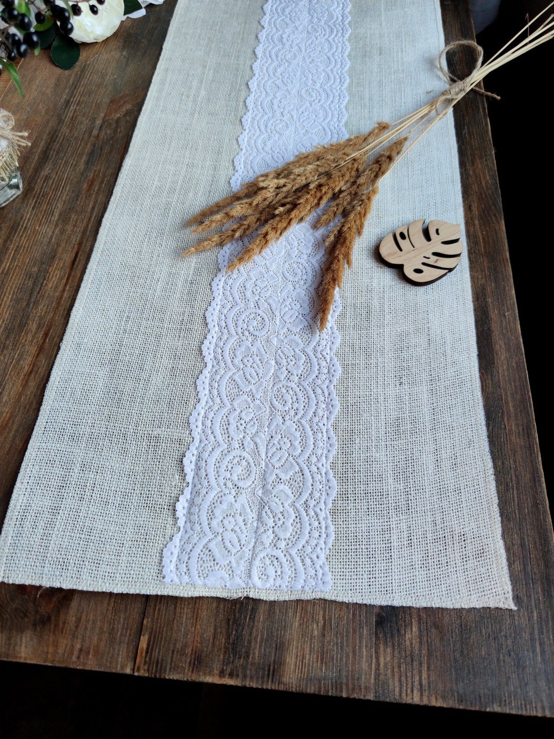 Burlap Table Runner Farmhouse, Ivory Burlap Table Runner With White ...