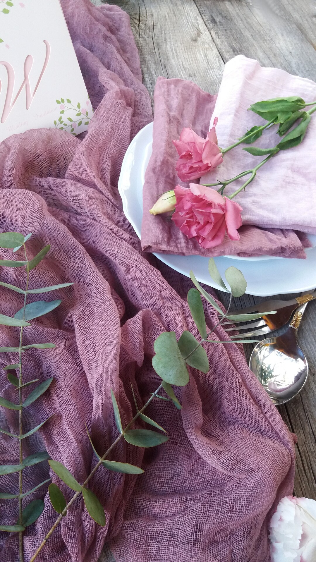 Wedding Dusty Mauve Table Runner Decor, Cheese Cloth Table Runner, Boho ...